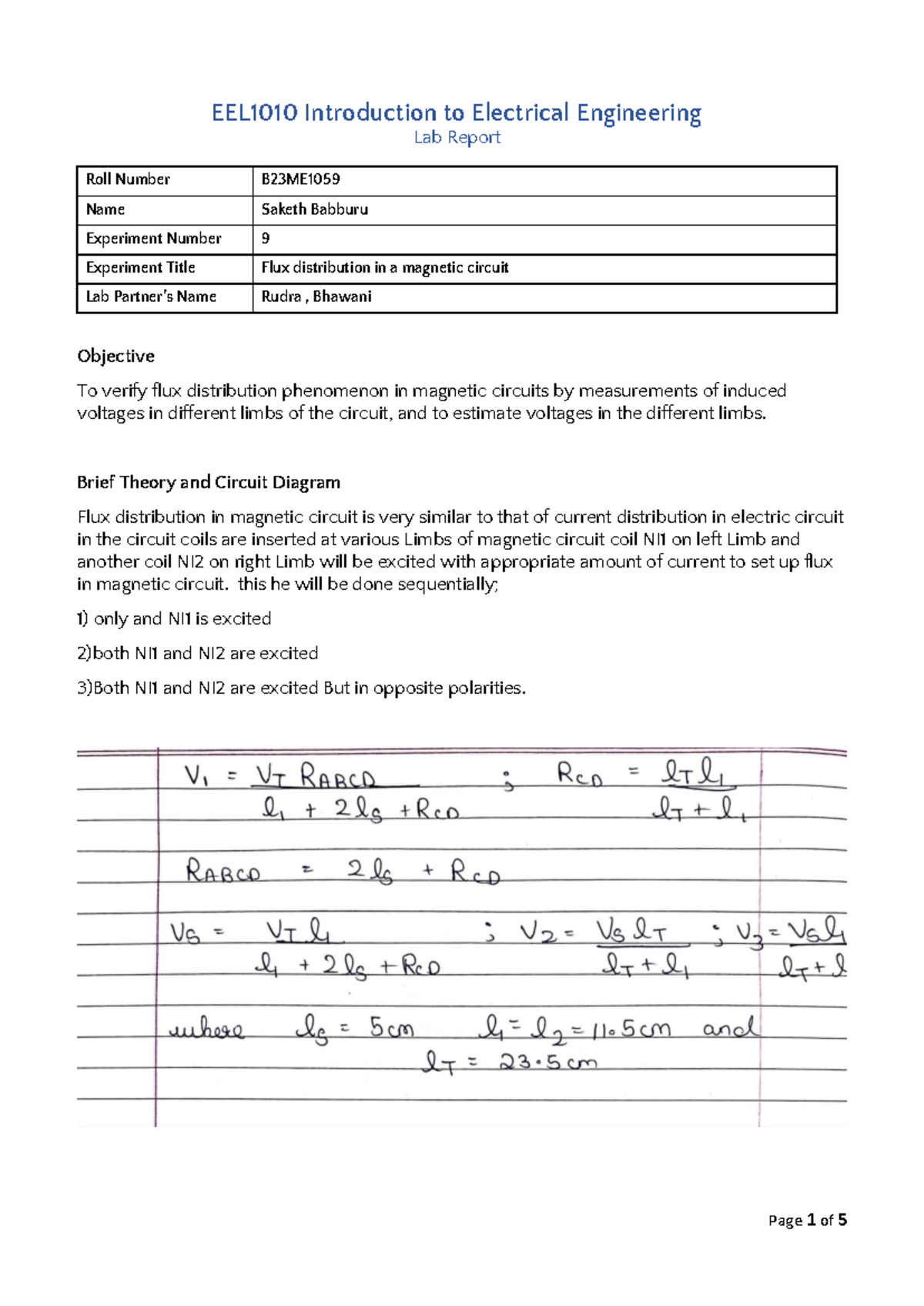Lab 9 B23ME1059 - EEL1010 Introduction to Electrical Engineering Lab ...