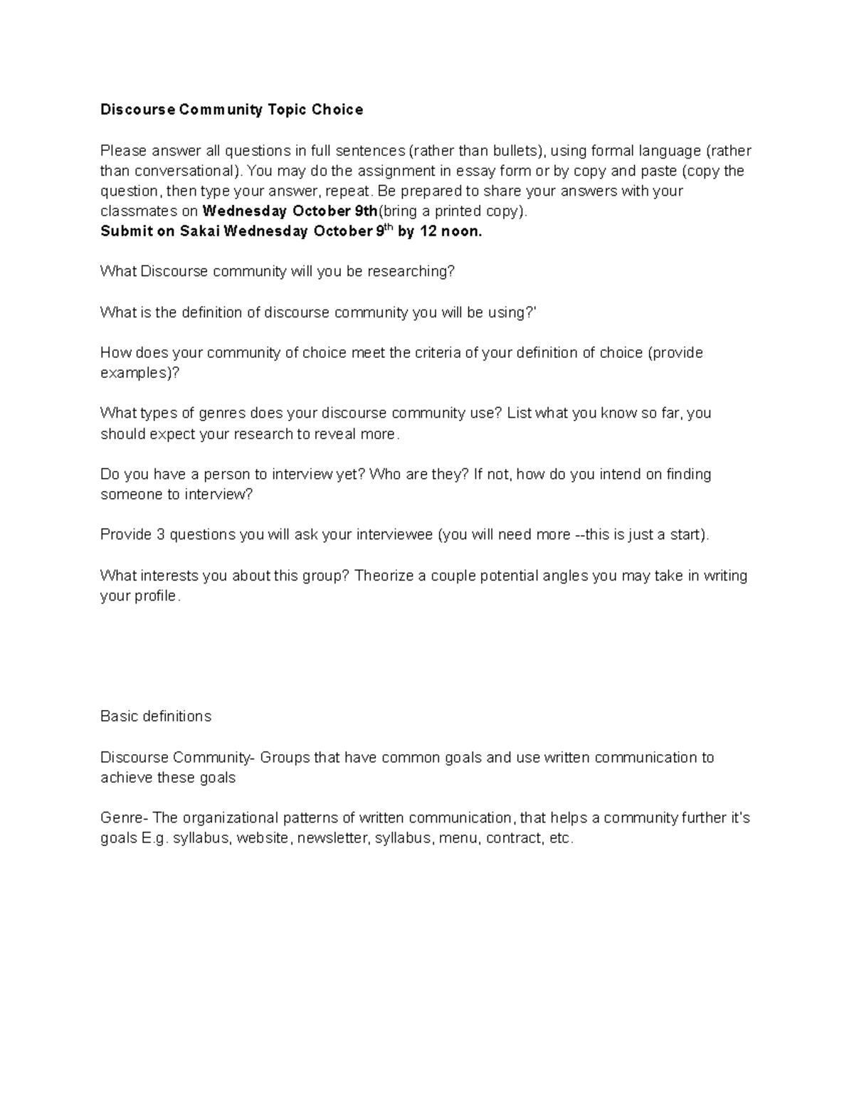 102 standard 2019 Choosing a discourse community - Discourse Community ...