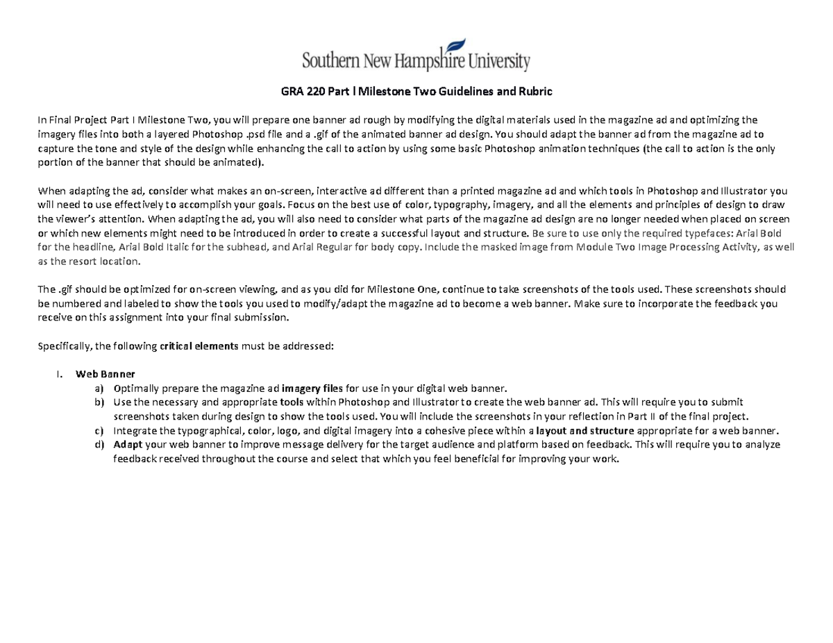 GRA 220 Part I Milestone Two Guidelines and Rubric - GRA 2 20 Part l ...