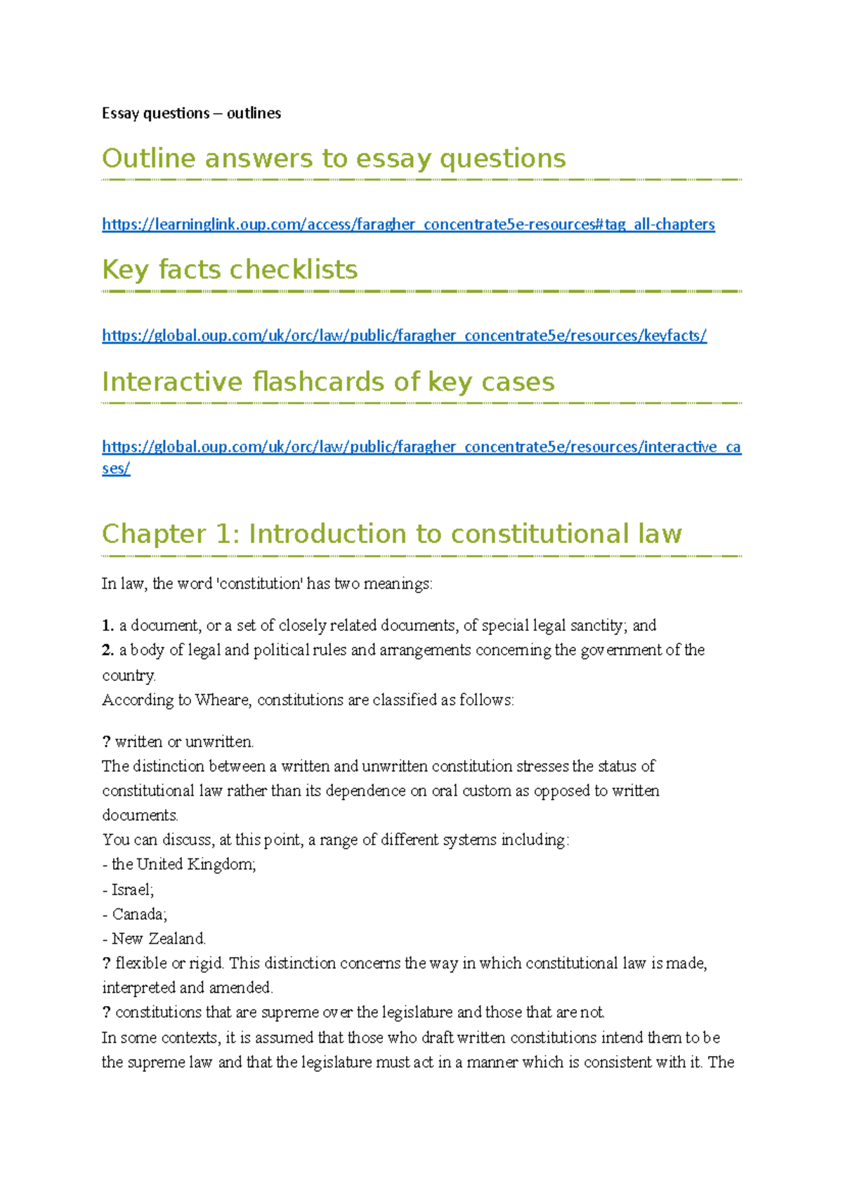 Essay questions - outlines - Essay questions – outlines Outline answers ...