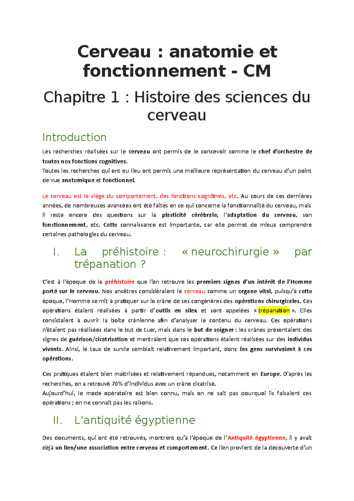 CM Cerveau - Cours Magistral - Cerveau : anatomie et fonctionnement ...