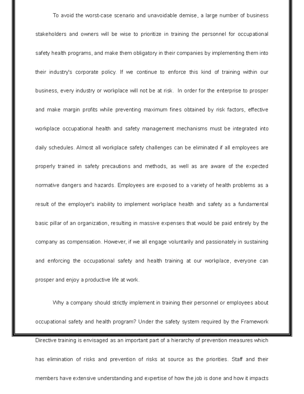 Occupational safety and health preparation - To avoid the worst-case ...