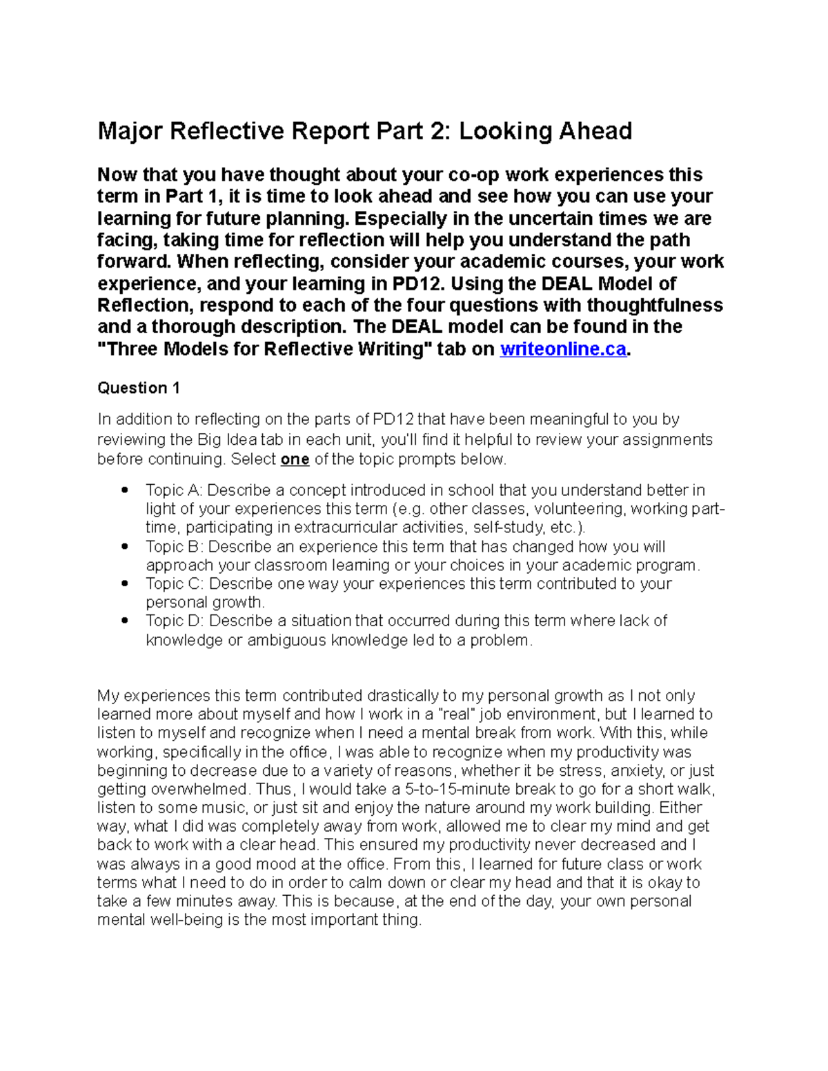PD12 Major Reflective Report Template - Major Reflective Report Part 2 ...