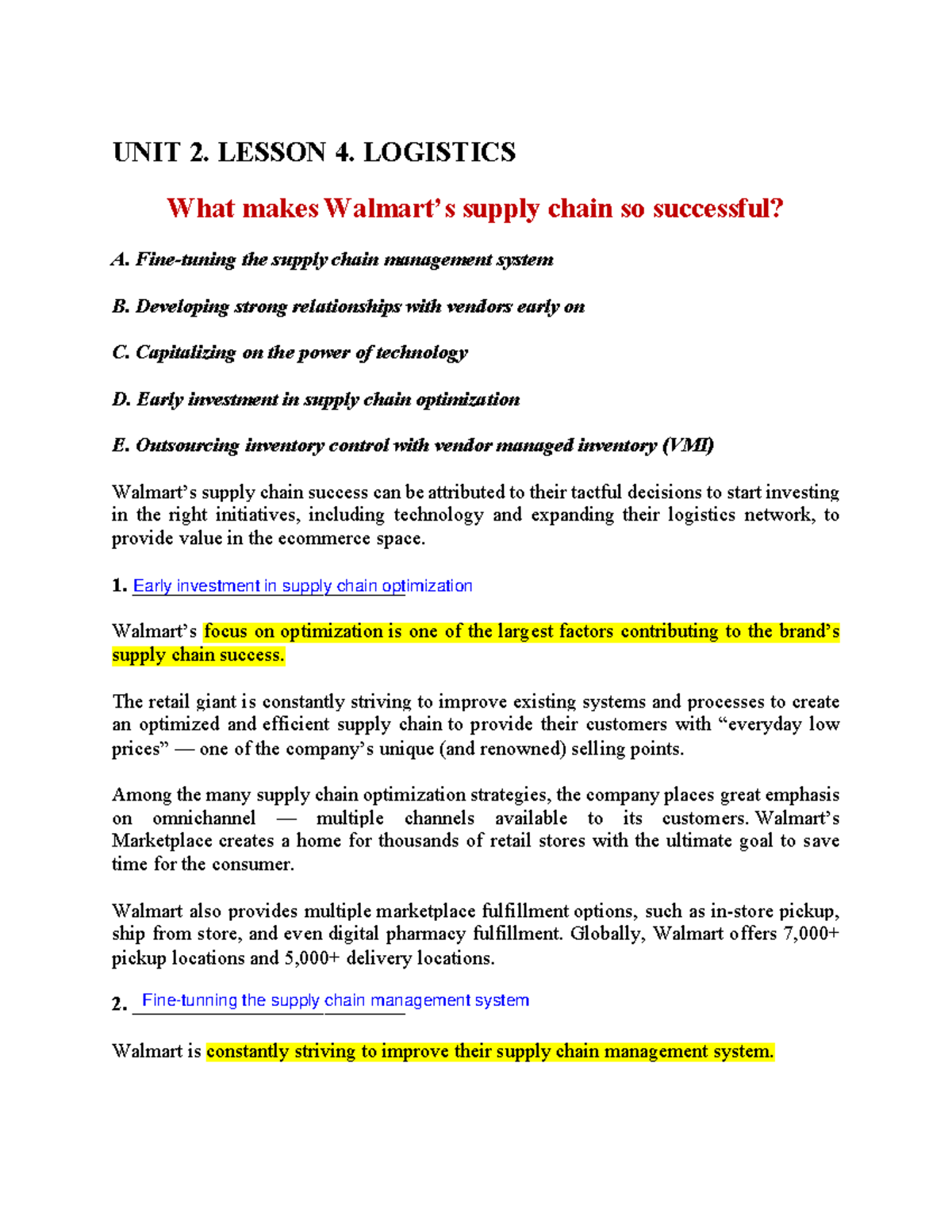 Chapter 2. Lesson 4 - ESP1 - UNIT 2. LESSON 4. LOGISTICS What makes ...