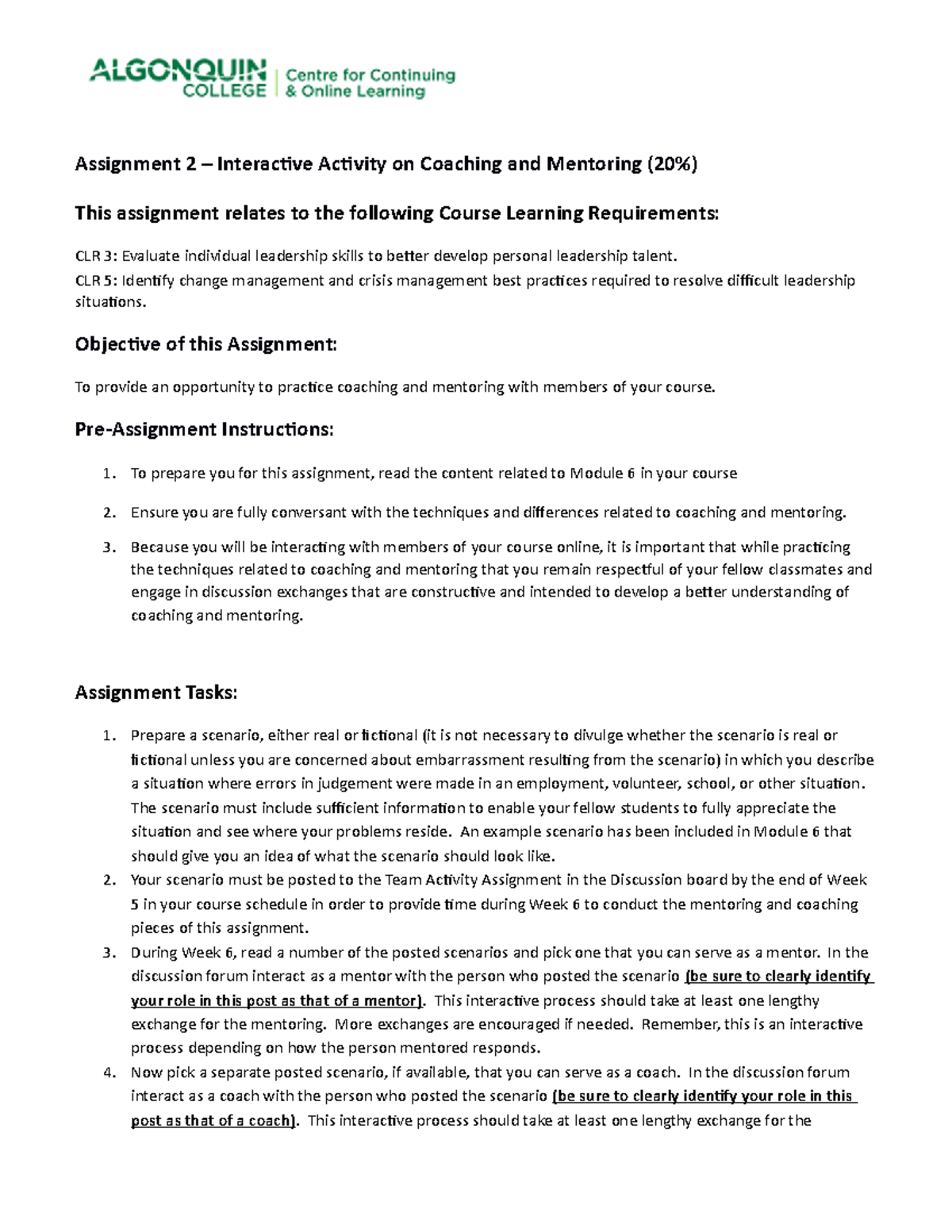 Assignment 2 Interactive Activity on Mentoring and Coaching ...