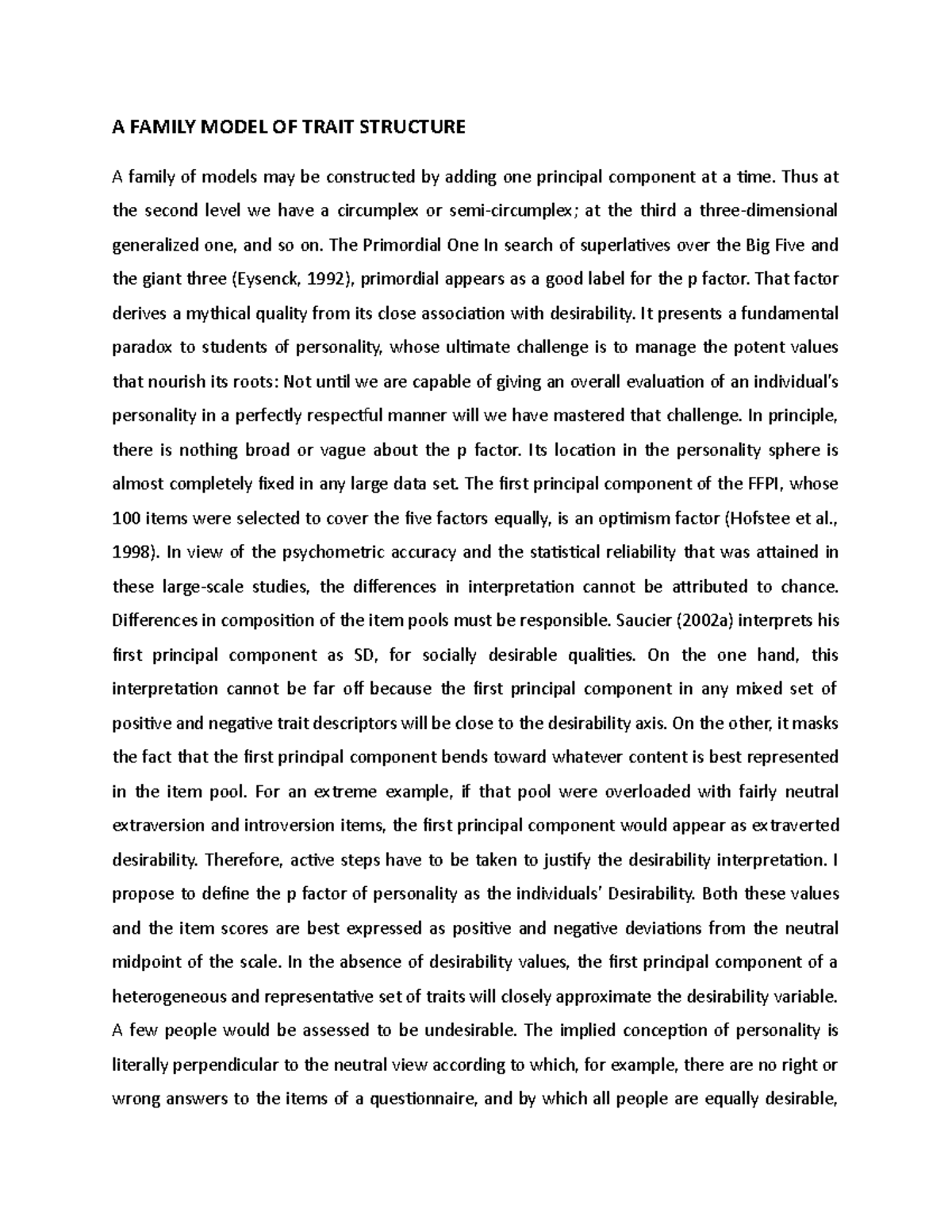 A Family Model OF Trait Structure - A FAMILY MODEL OF TRAIT STRUCTURE A ...