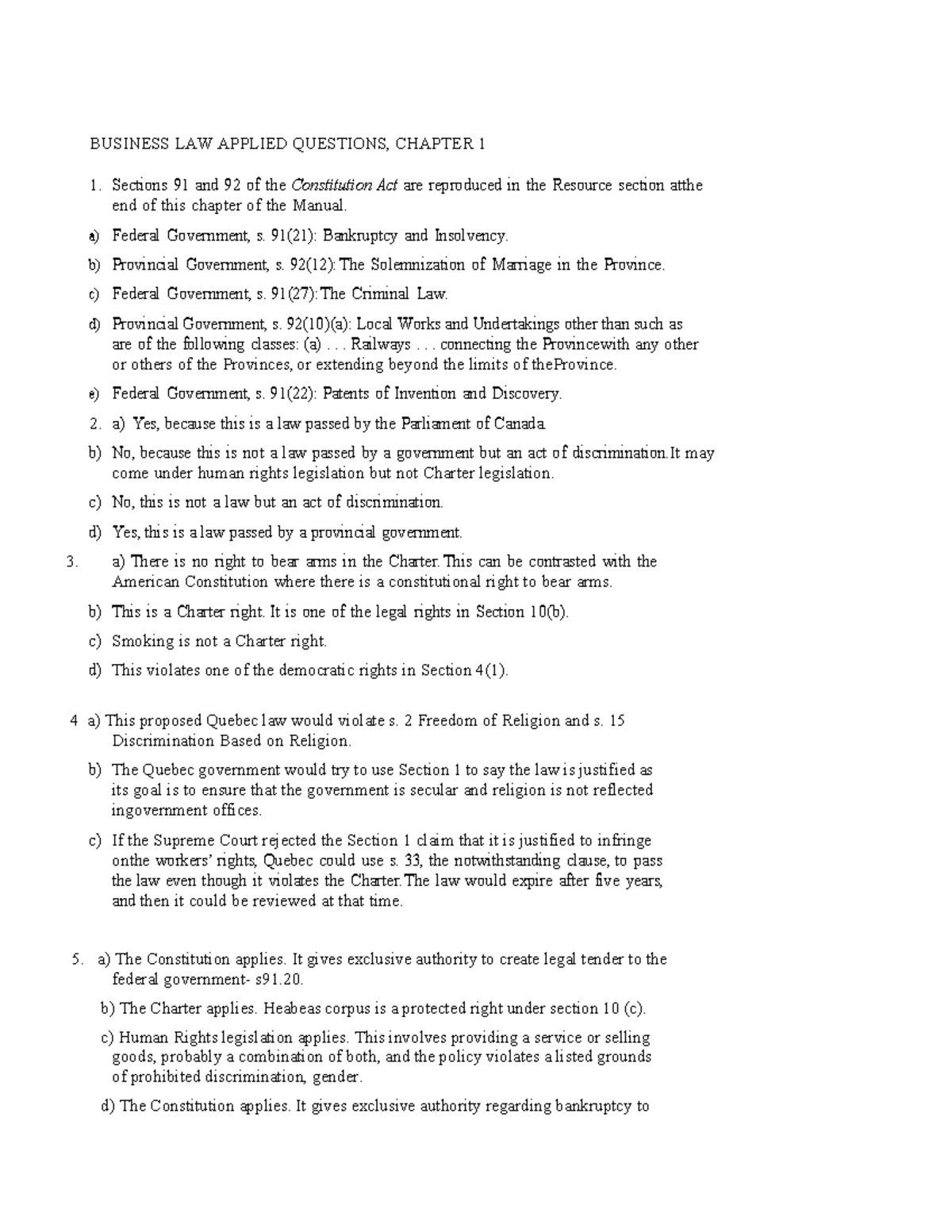 Business Law Applied Questions Ch 1 - BUSINESS LAW APPLIED QUESTIONS ...
