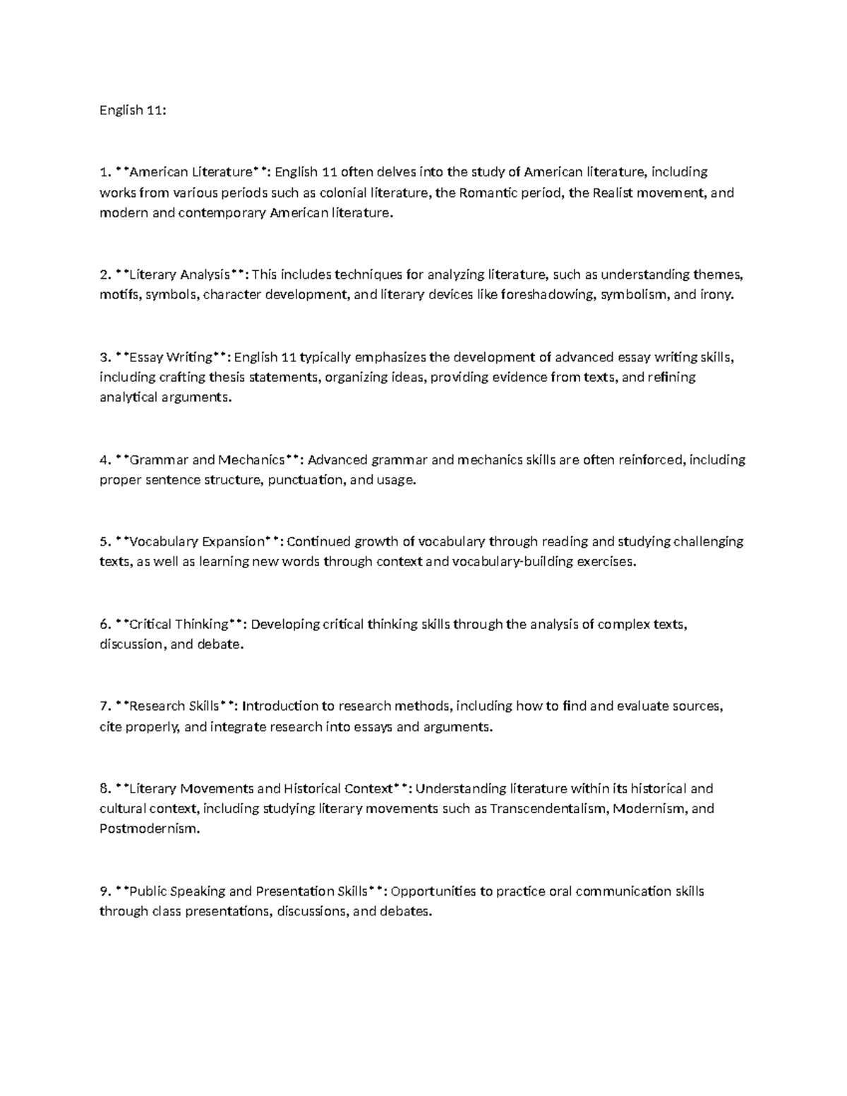 11-1 - notes - English 11: American Literature: English 11 often delves ...