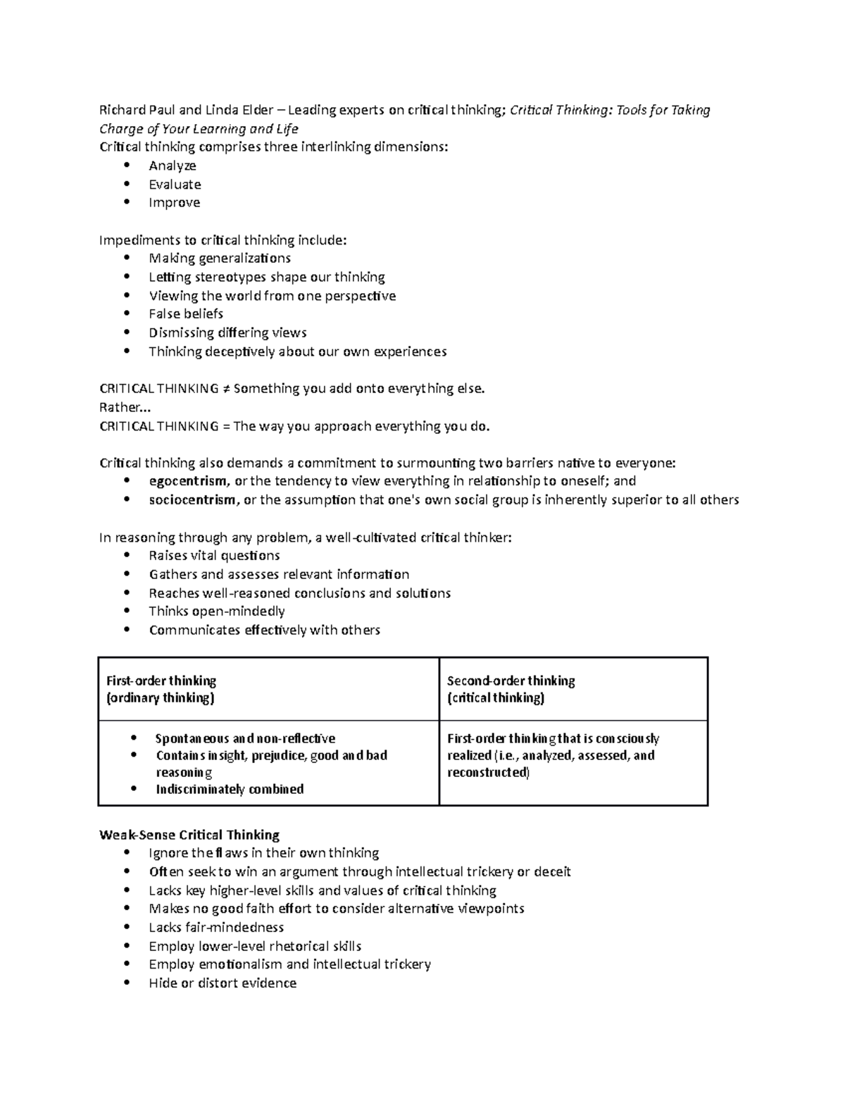 Critical Thinking Notes - Richard Paul and Linda Elder – Leading ...