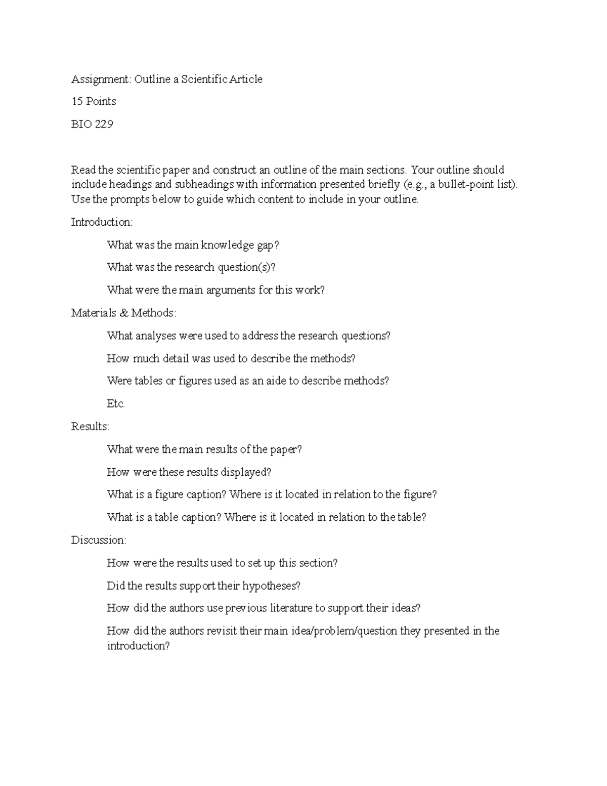 Outline Assignment Description (15 pt) - Assignment: Outline a ...