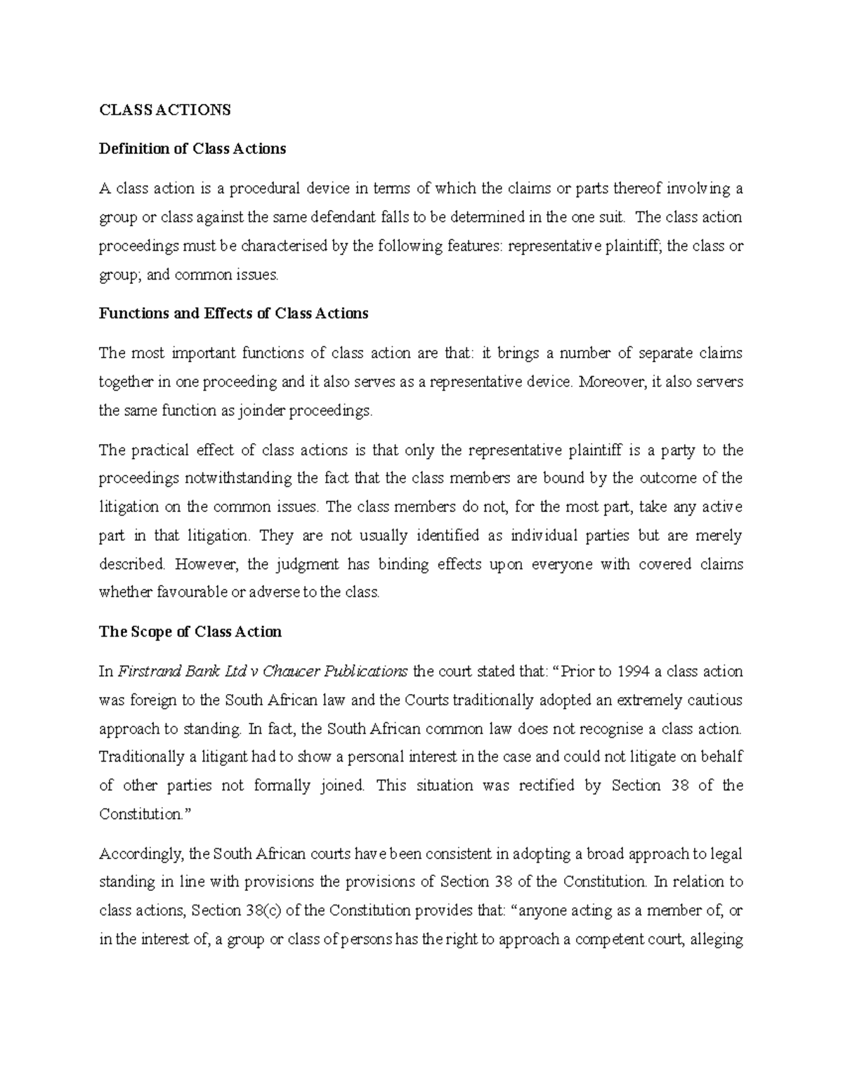 Class Actions - The class action proceedings must be characterised by ...