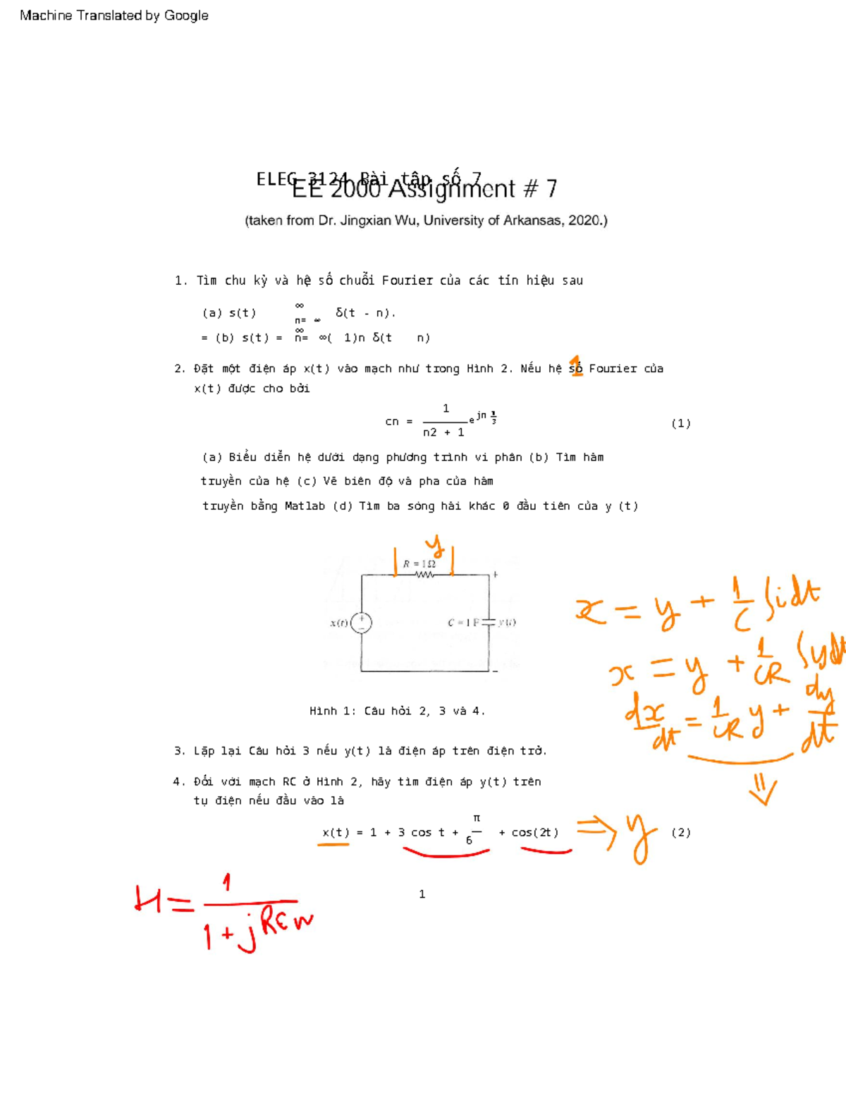 Assignment 7 - abc - π e jn 3 n2 + 1 (a) s(t) = (b) s(t) = tụ điện nếu ...