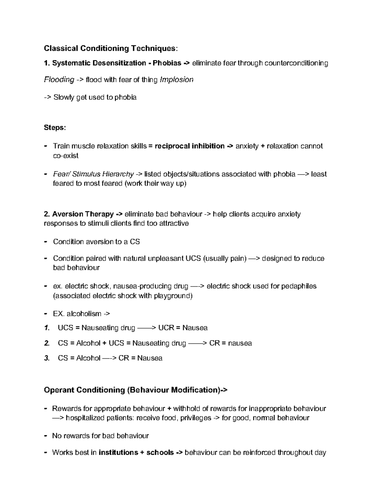 PS101 Notes 21 - Classical Conditioning Techniques: 1. Systematic ...