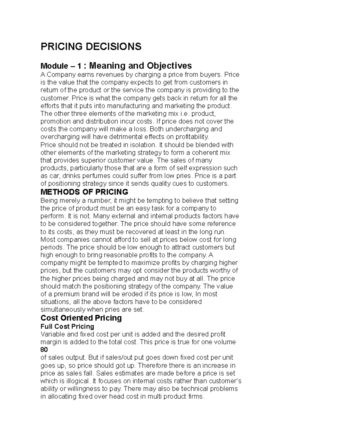 Pricing Decisions - PRICING DECISIONS Module – 1 : Meaning and ...