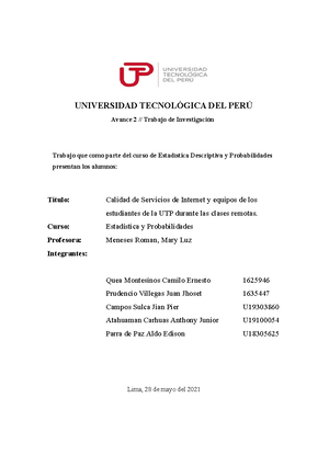 Universidad Tecnológica DEL PERÚ - UNIVERSIDAD TECNOL”GICA DEL PER⁄ (AC-S10) Semana 10 - Tema 02 ...