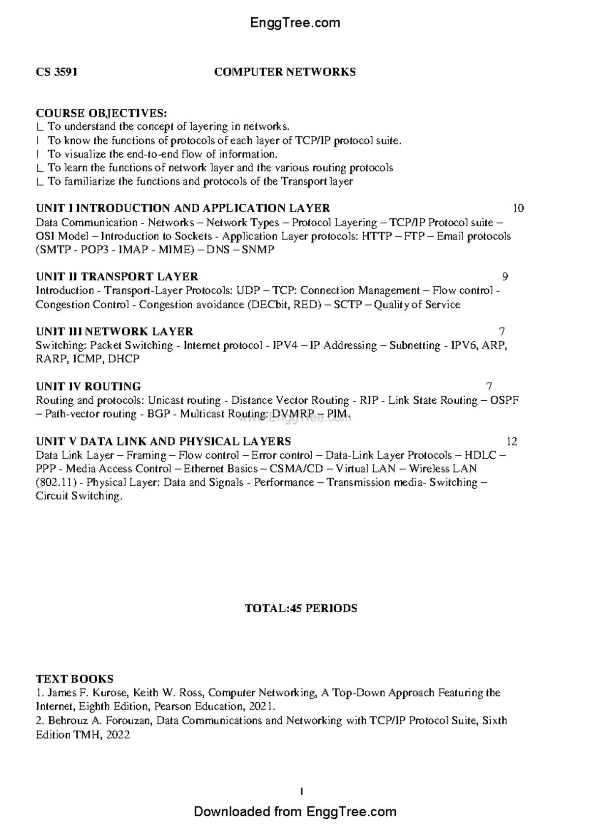 Cs3591 Computer Networks Lecture Notes 1 1 Cs 3591 Computer Networks Course Objectives To