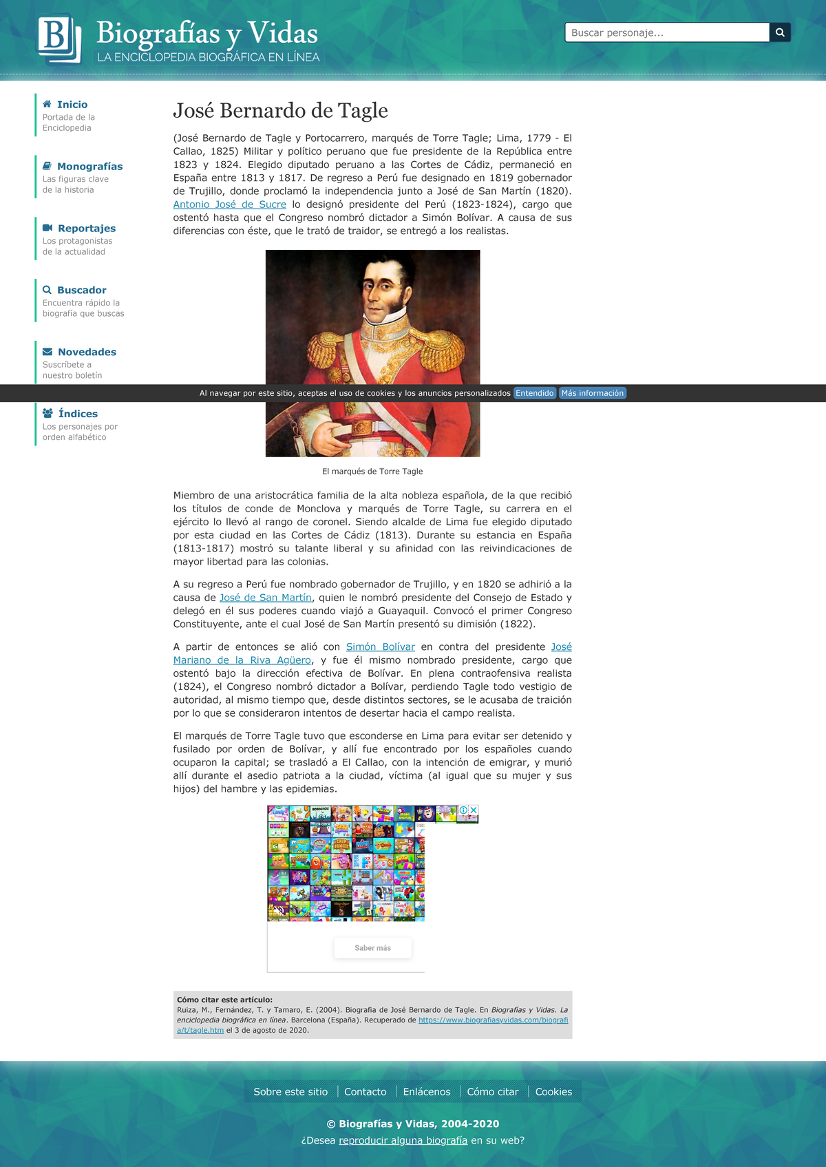 Biografia de José Bernardo de Tagle - Sobre este sitio Contacto ...