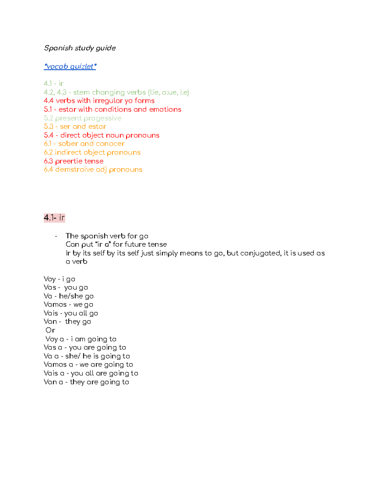 Spanish study guide - Spanish study guide vocab quizlet 4 - ir 4, 4 ...