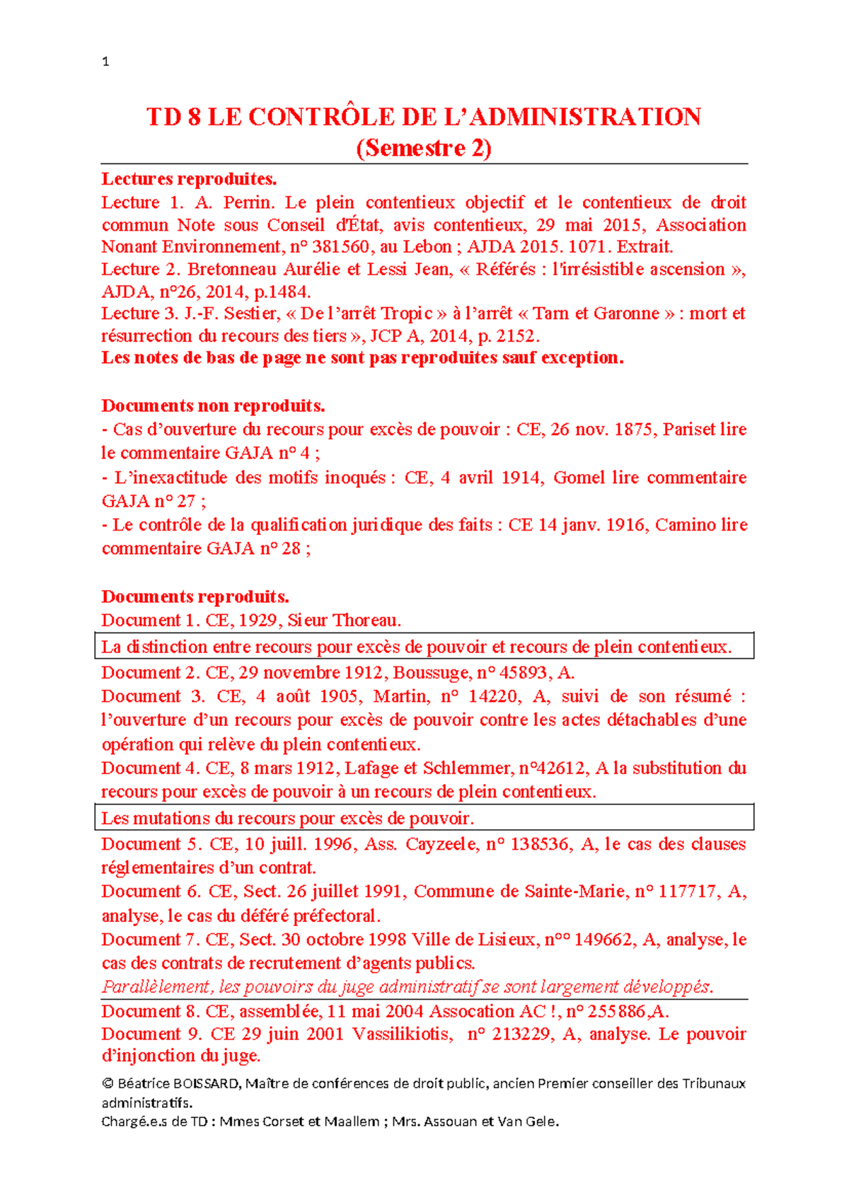 TD 8 LE Contrôle DE Ladministration - TD 8 LE CONTRÔLE DE L’ADMINISTRATION (Semestre 2) Lectures ...