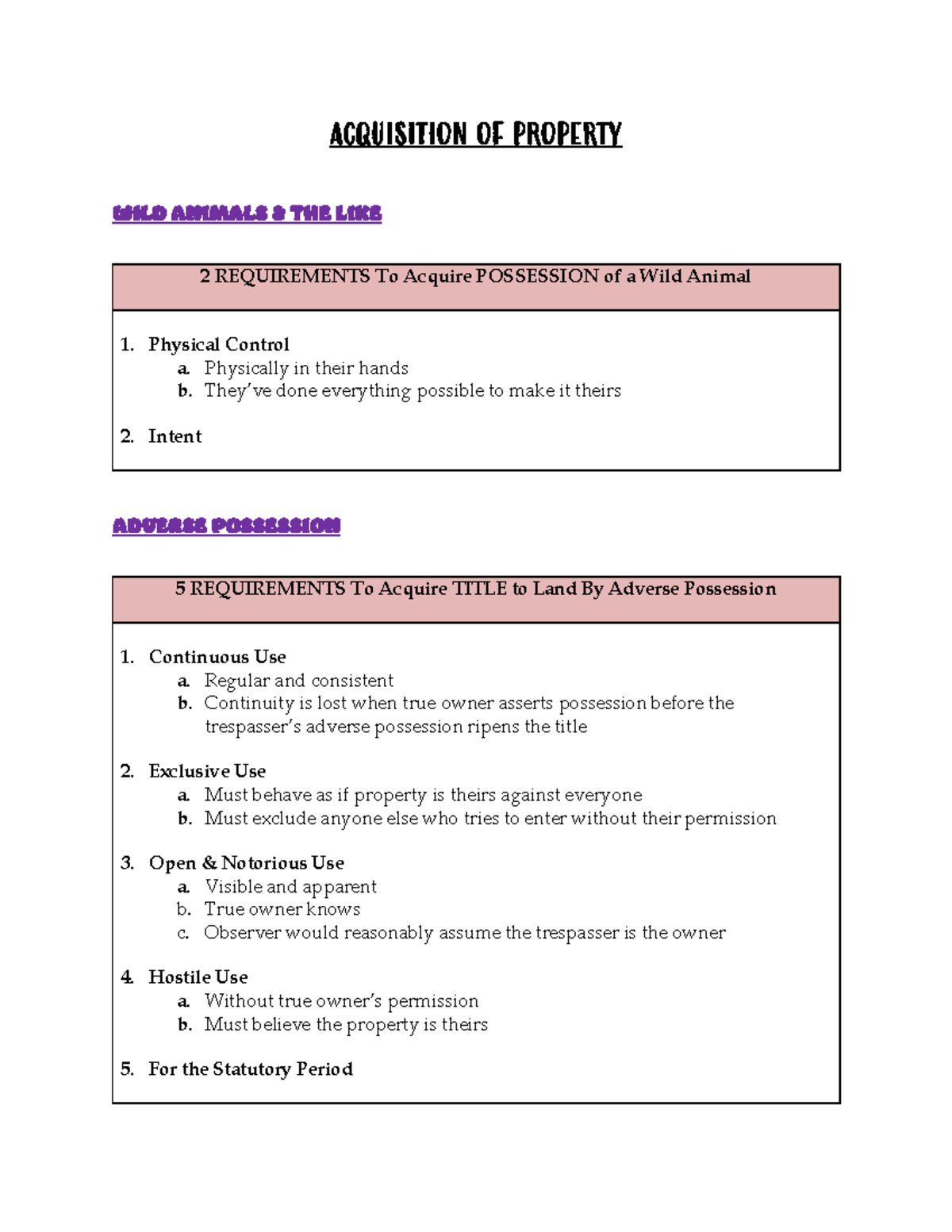 Property Attack Outline - ACQUISITION OF PROPERTY WILD ANIMALS & THE ...