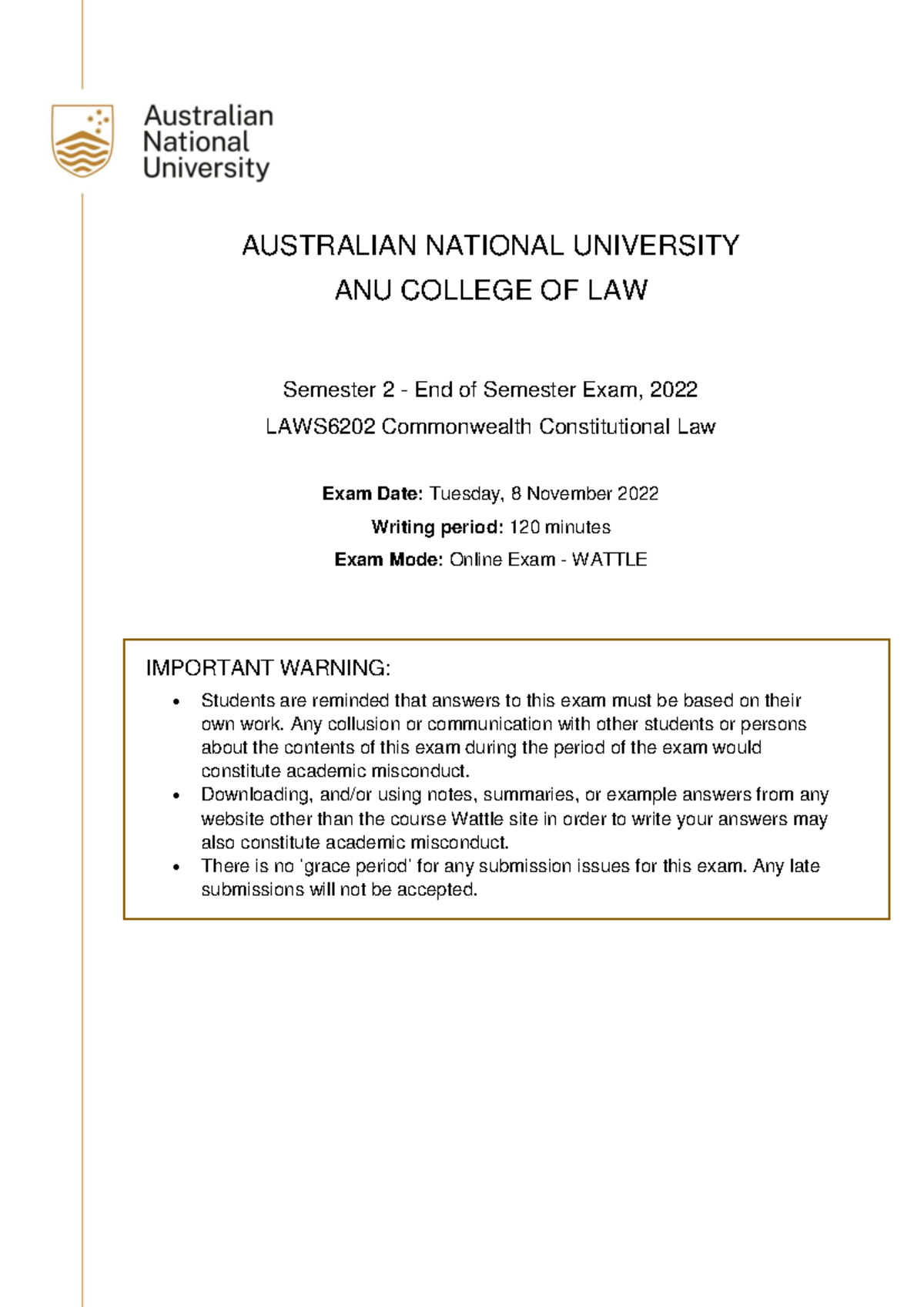 LAWS6202 Final Exam Paper - AUSTRALIAN NATIONAL UNIVERSITY ANU COLLEGE ...