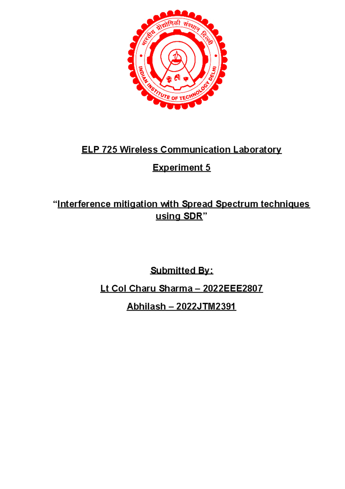 DSSS wal - ELP 725 Wireless Communication Laboratory Experiment 5 ...