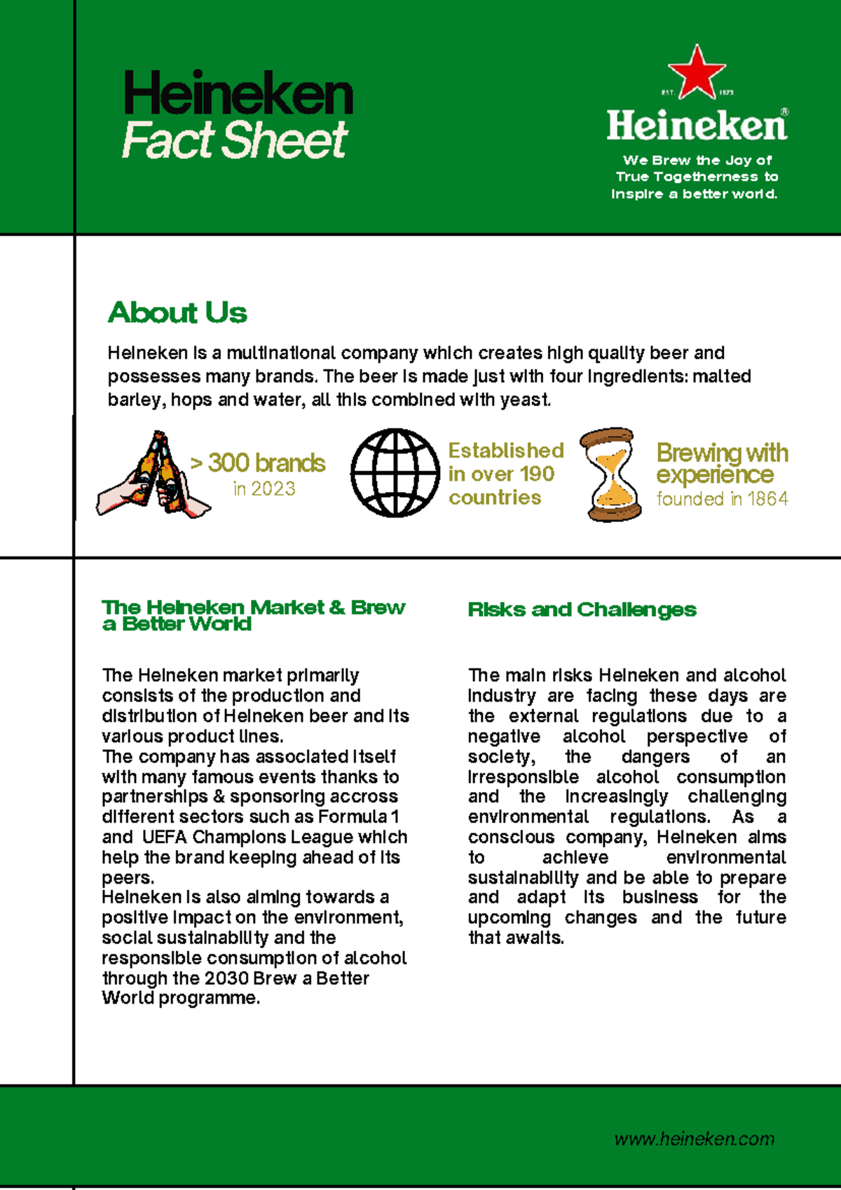 Heineken FACT Sheet WEEK 1 - Fact Sheet Heineken About Us Heineken is a ...