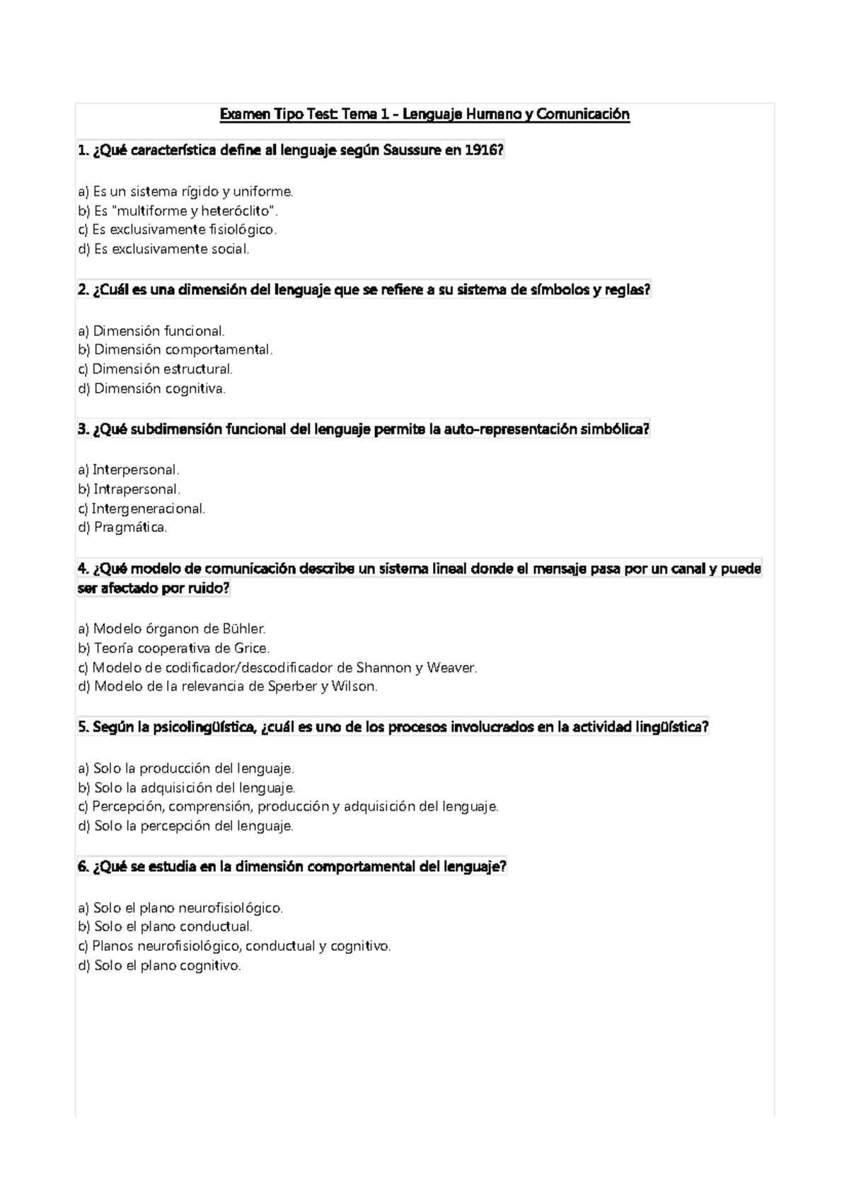 Test LEnguaje Tema 1 para practicar - Examen Tipo Test: Tema 1 ...