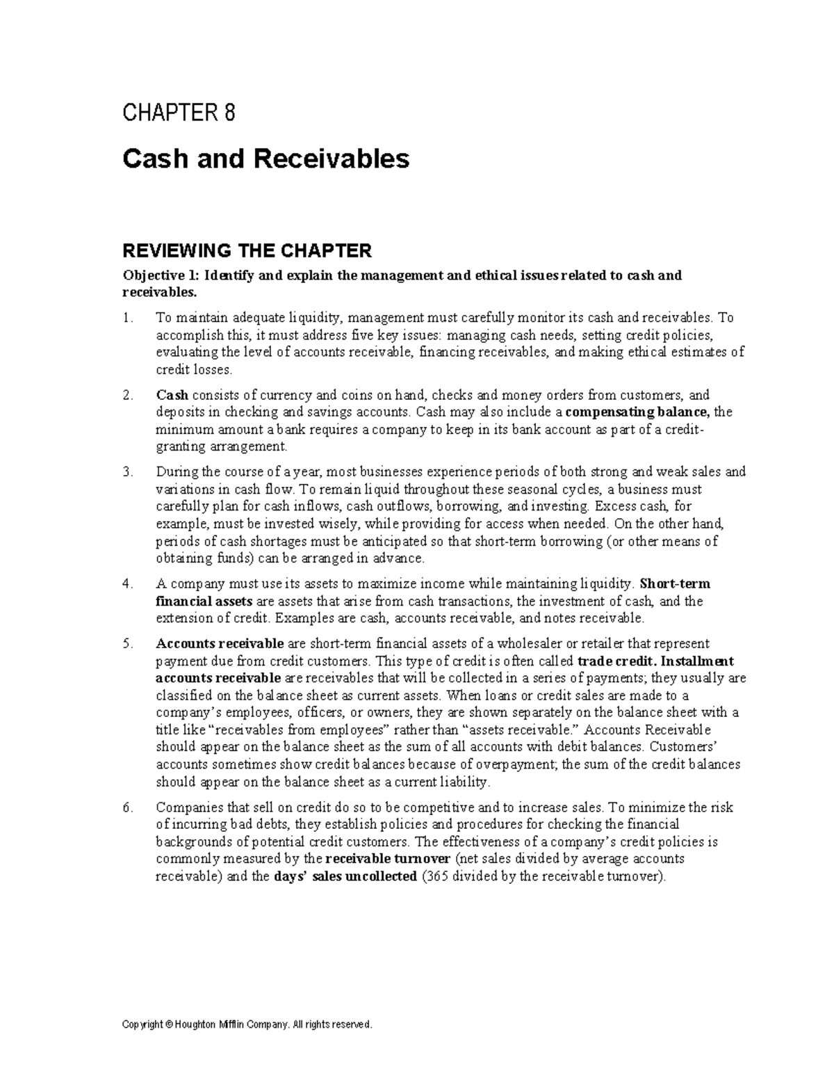 Chapter 8 Study Guide 23 - CHAPTER 8 Cash and Receivables REVIEWING THE ...