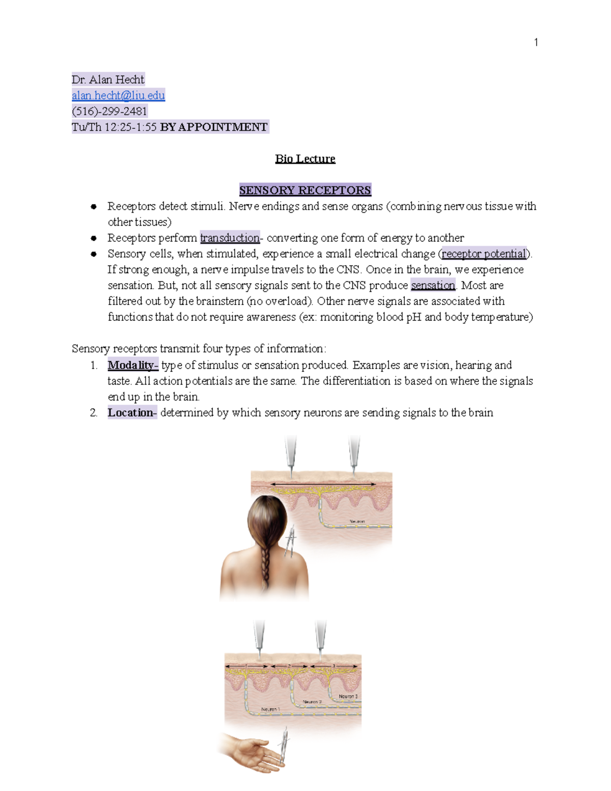 Bio 8 Lecture Notes - Dr. Alan Hecht alan@liu (516)-299- Tu/Th 12:25-1: ...