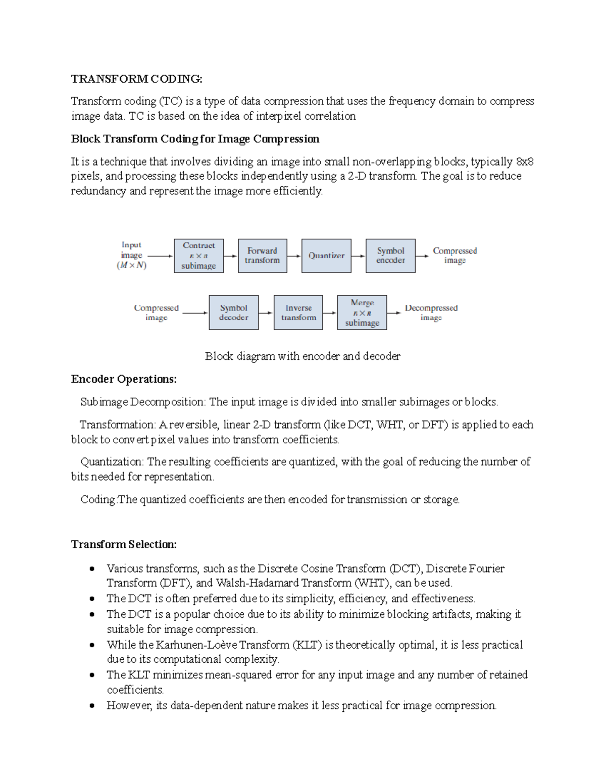 Transform Coding And Wavelet Coding Transform Coding Transform 9476