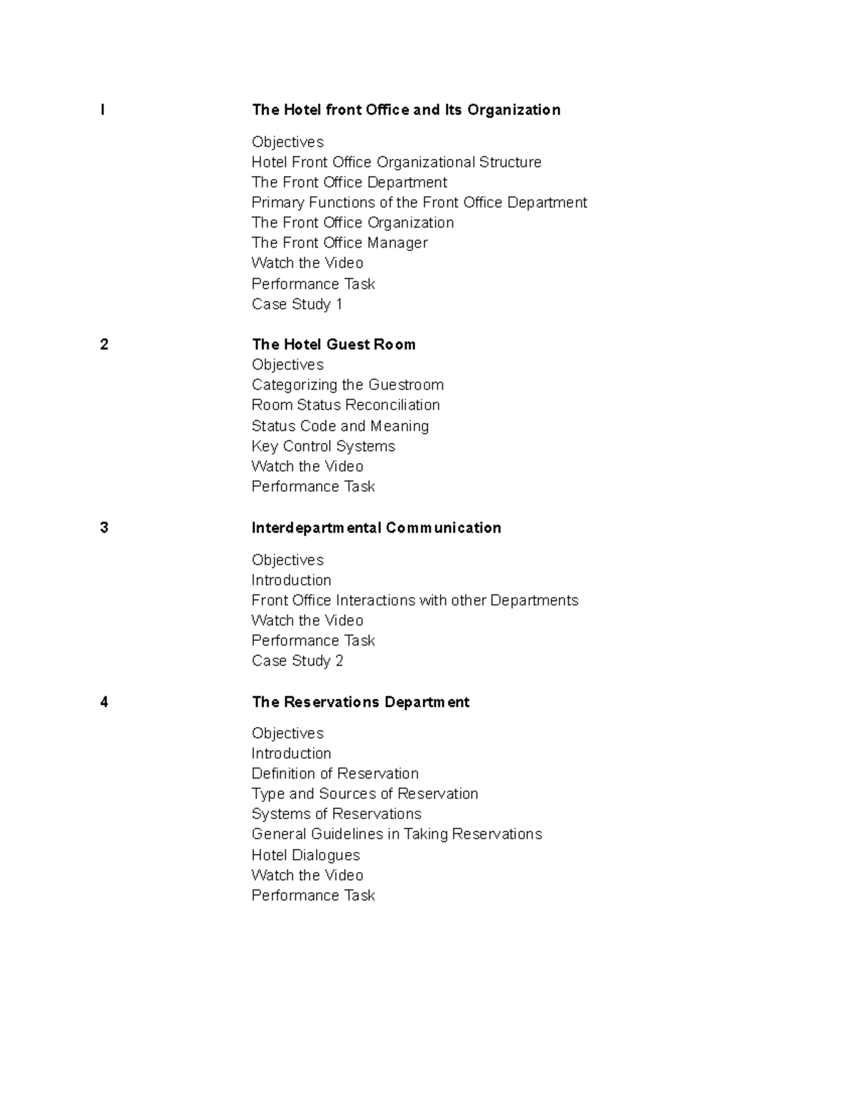 Course outline front office - IThe Hotel front Office and Its ...