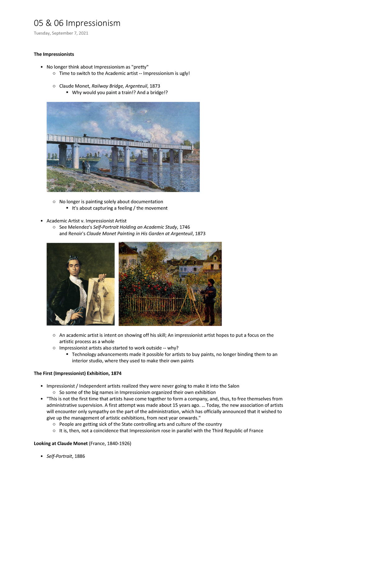 Modern Art (AD 383) Lectures 5 & 6 Notes - The Impressionists No longer ...