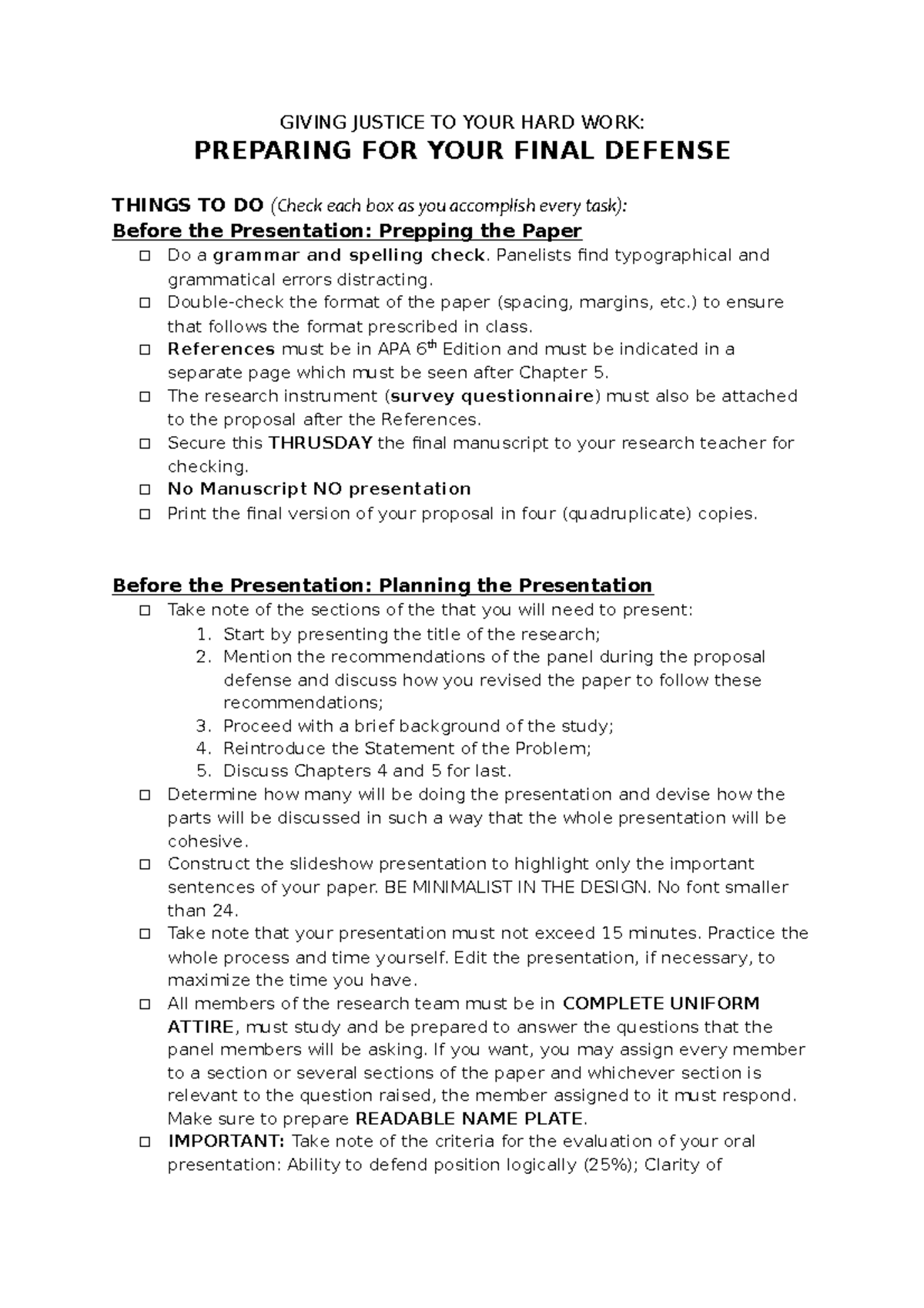 Final-Defense-Preparation - GIVING JUSTICE TO YOUR HARD WORK: PREPARING ...