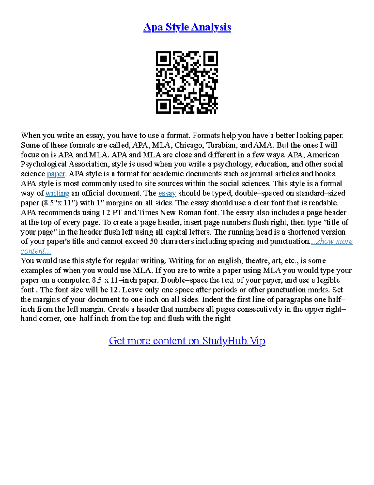 Apa Essay Style - Apa Style Analysis When you write an essay, you have ...