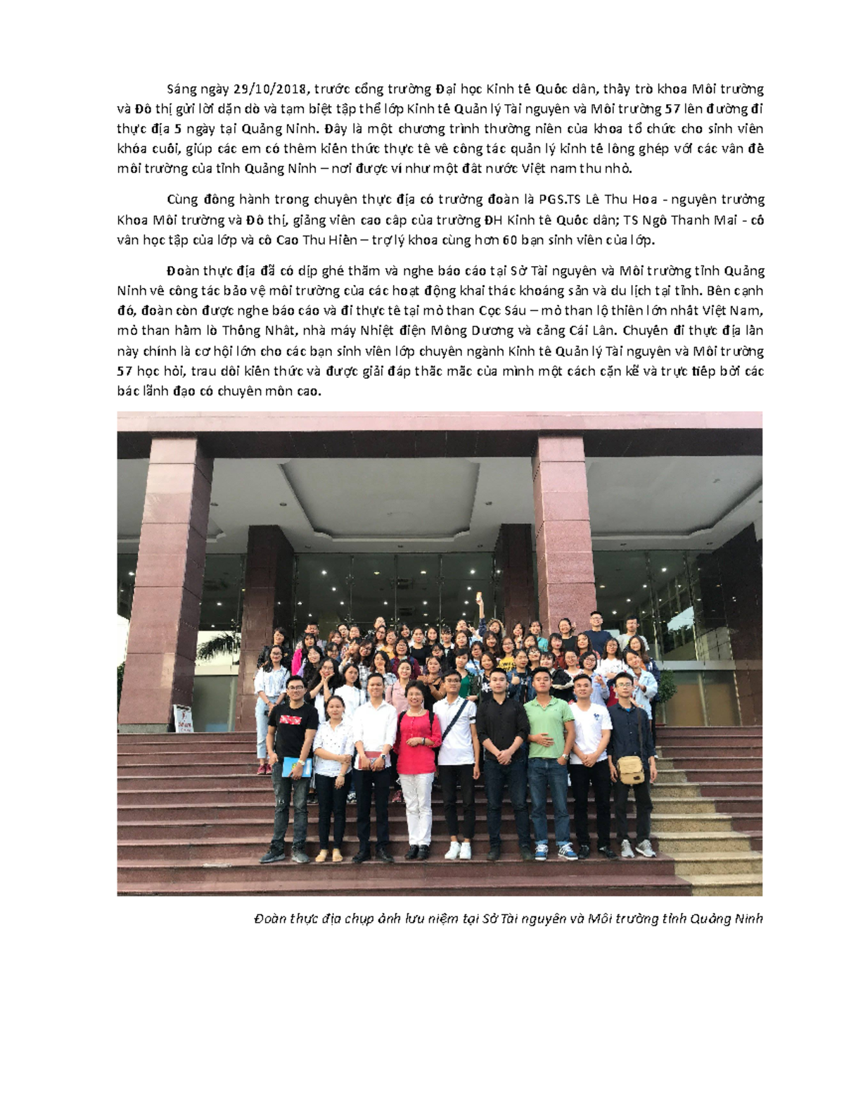 THỰC ĐỊA QUẢNG NINH - Tài liệu tham khảo - Sáng ngày 29/10/2018, tr ước c ng tr ổ ường Đ i h c ...