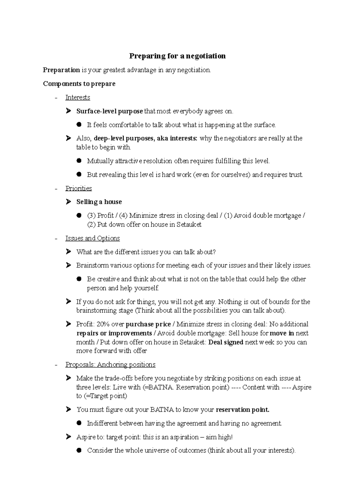Preparing for a negotiation lecture notes - Preparing for a negotiation ...