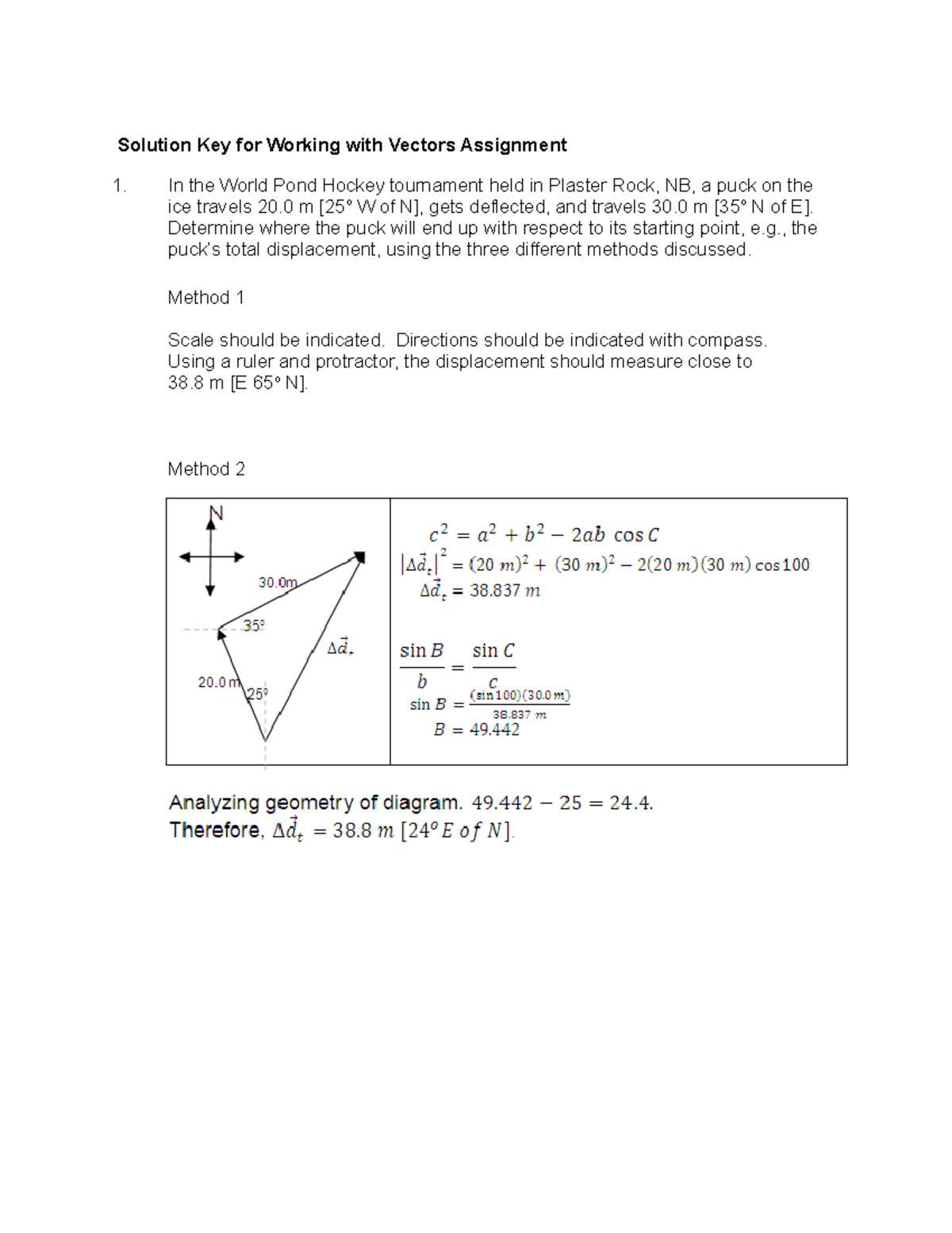U1A1 Vectors Answer key correction - Solution Key for Working with ...