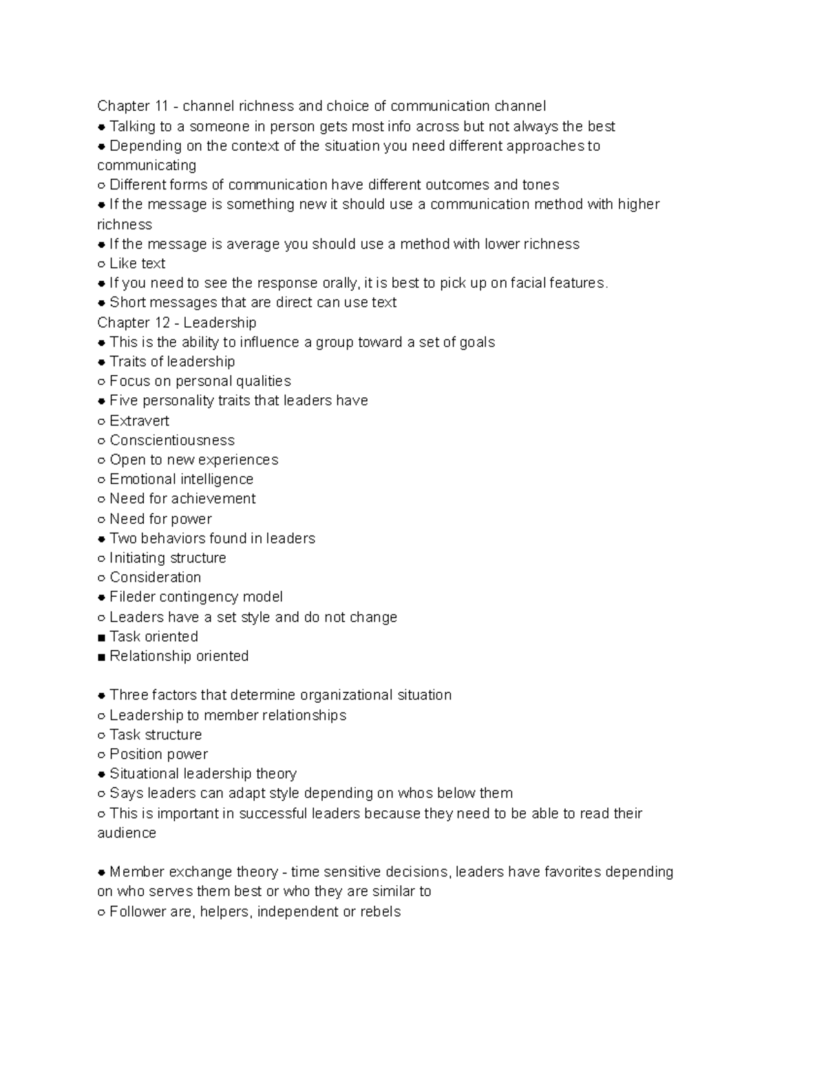 Chapter 12 - Leadership - Chapter 11 - channel richness and choice of ...