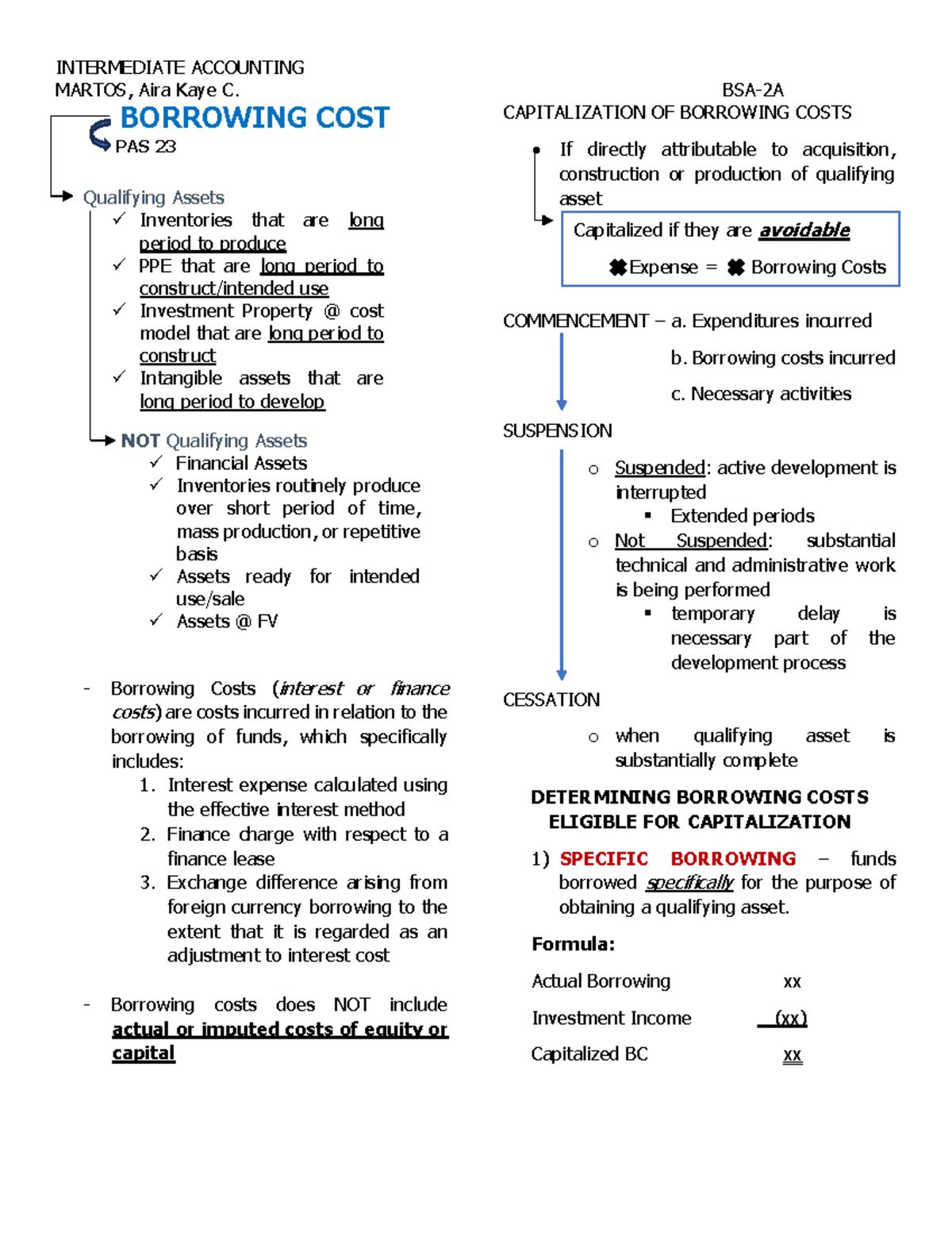 Midterm IA Notes - MARTOS, Aira Kaye C. BSA-2A BORROWING COST ...