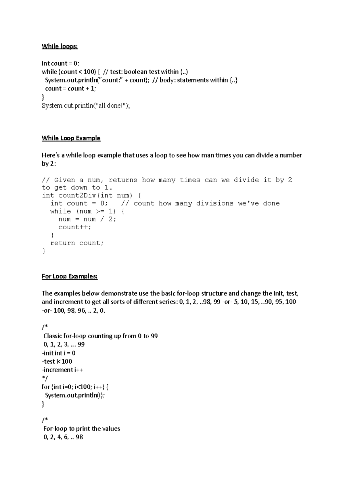 Loops - Practical workshops used to count towards final grade of the ...