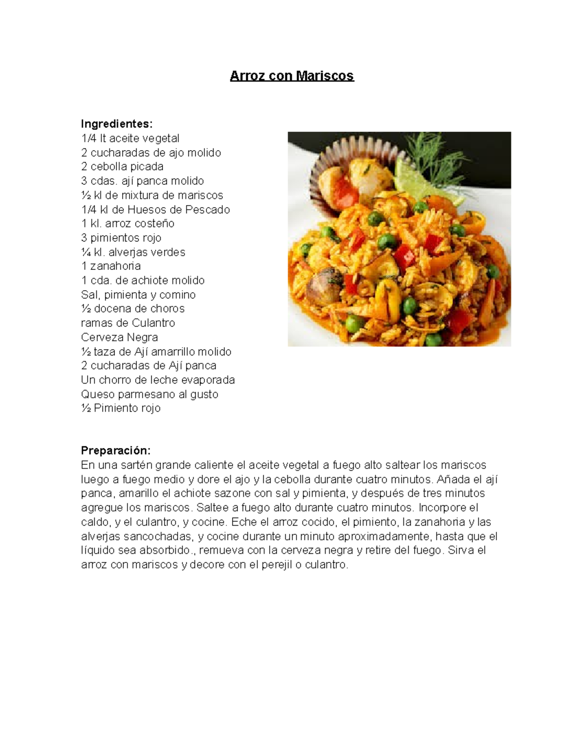 Arroz con mariscos - elaboracion de plato - Arroz con Mariscos ...