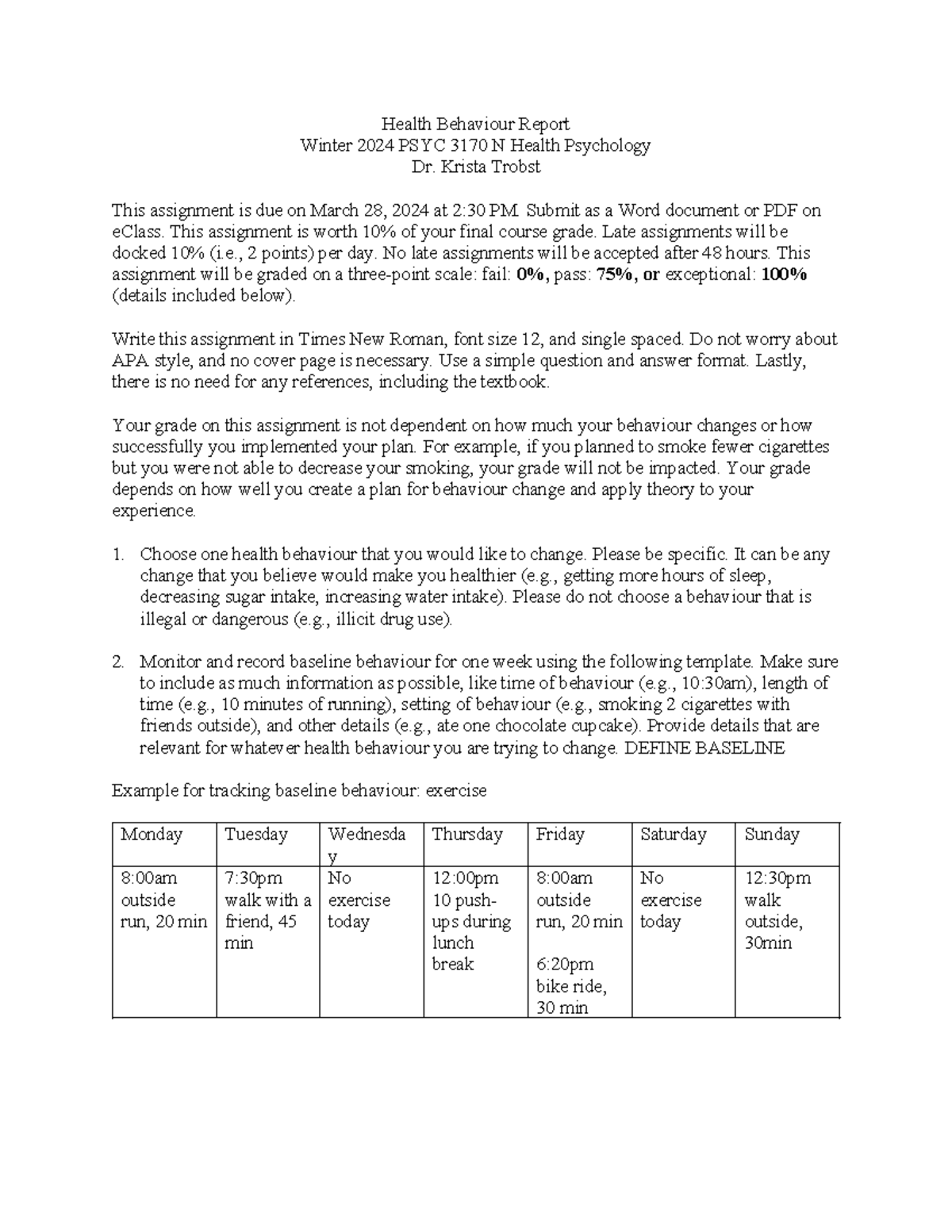 Health Assignment Winter 2024 Section N - Health Behaviour Report ...