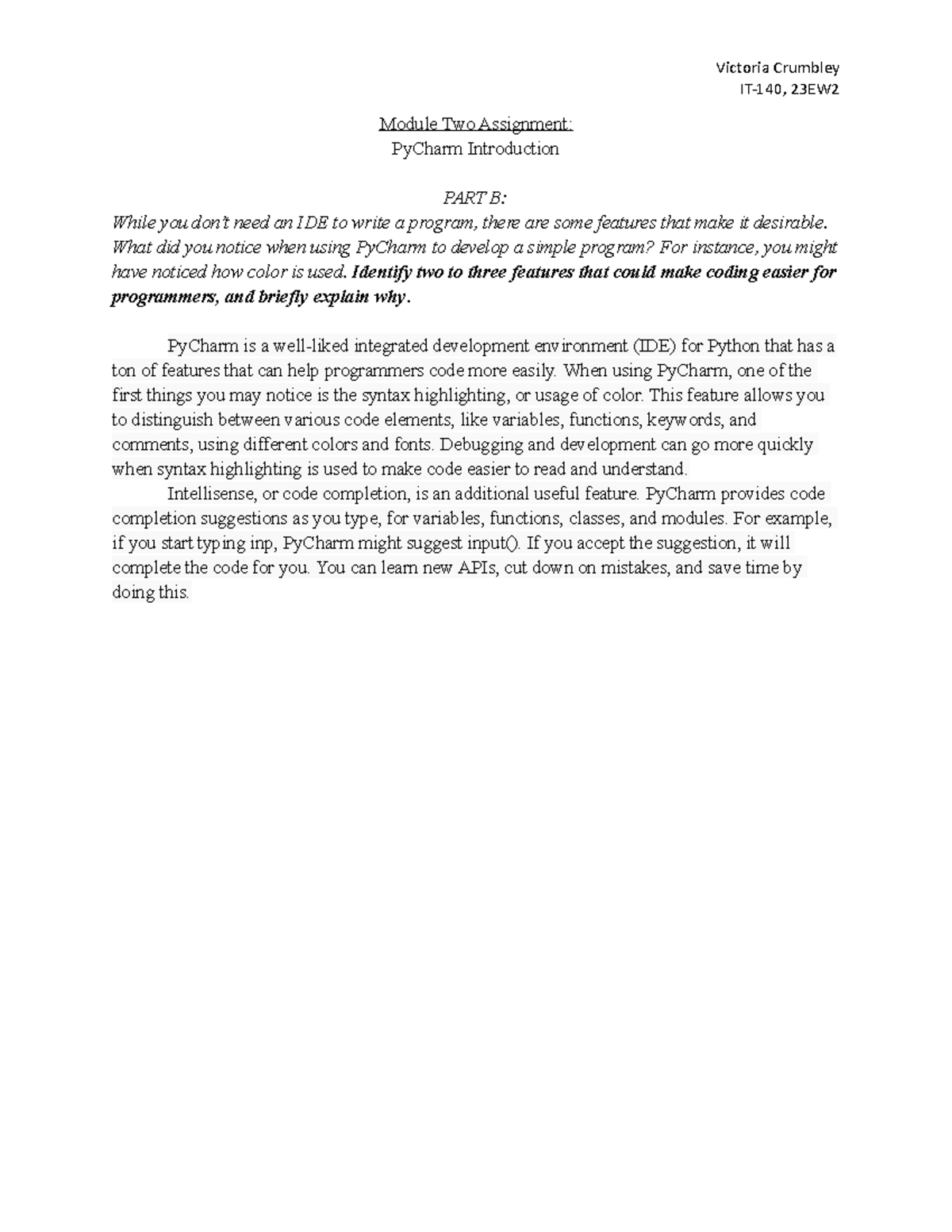 Crumbley Module Two Assignment IT140 - Victoria Crumbley IT-140, 23EW ...
