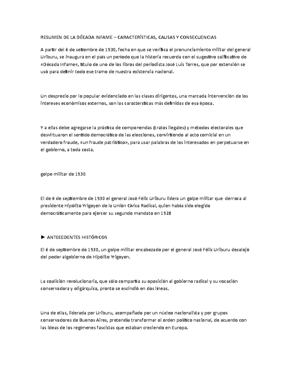 H- Resumen DE LA Década Infame - RESUMEN DE LA DÉCADA INFAME ...