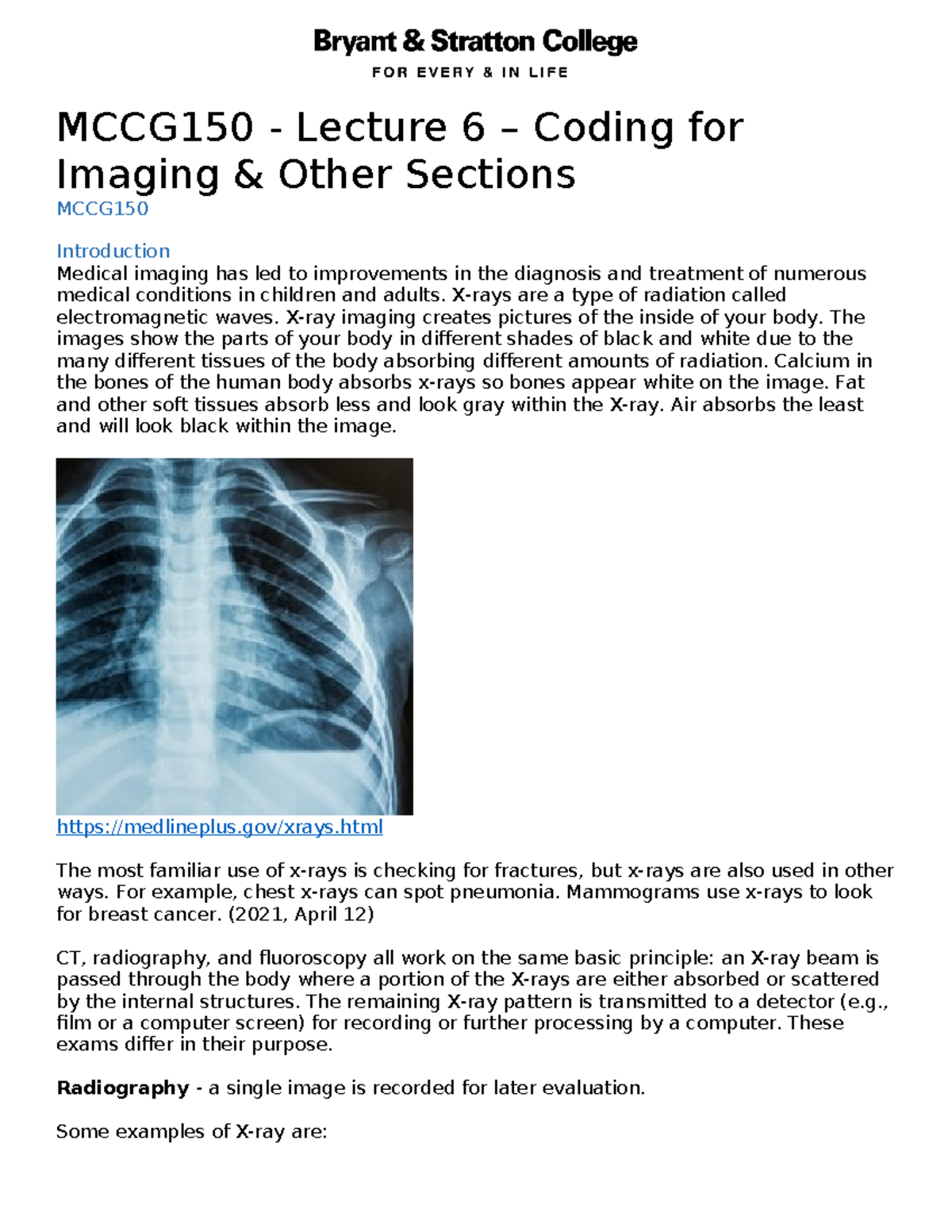 Lecture 6 - Coding for Imaging Other Sections - MCCG150 - Lecture 6 ...