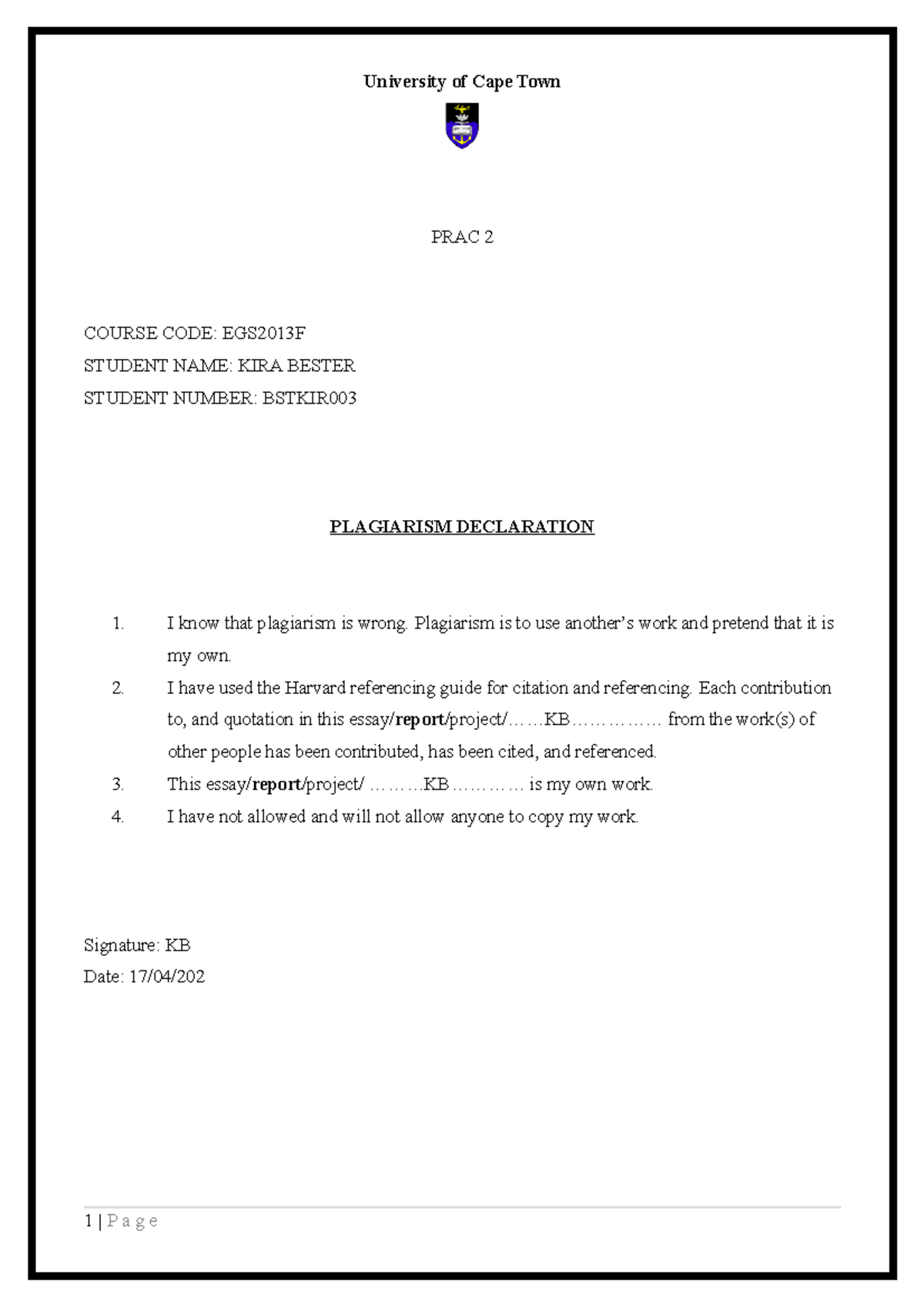 Coversheet- Plagiarism- Declaration (3) (Repaired) - University of Cape ...