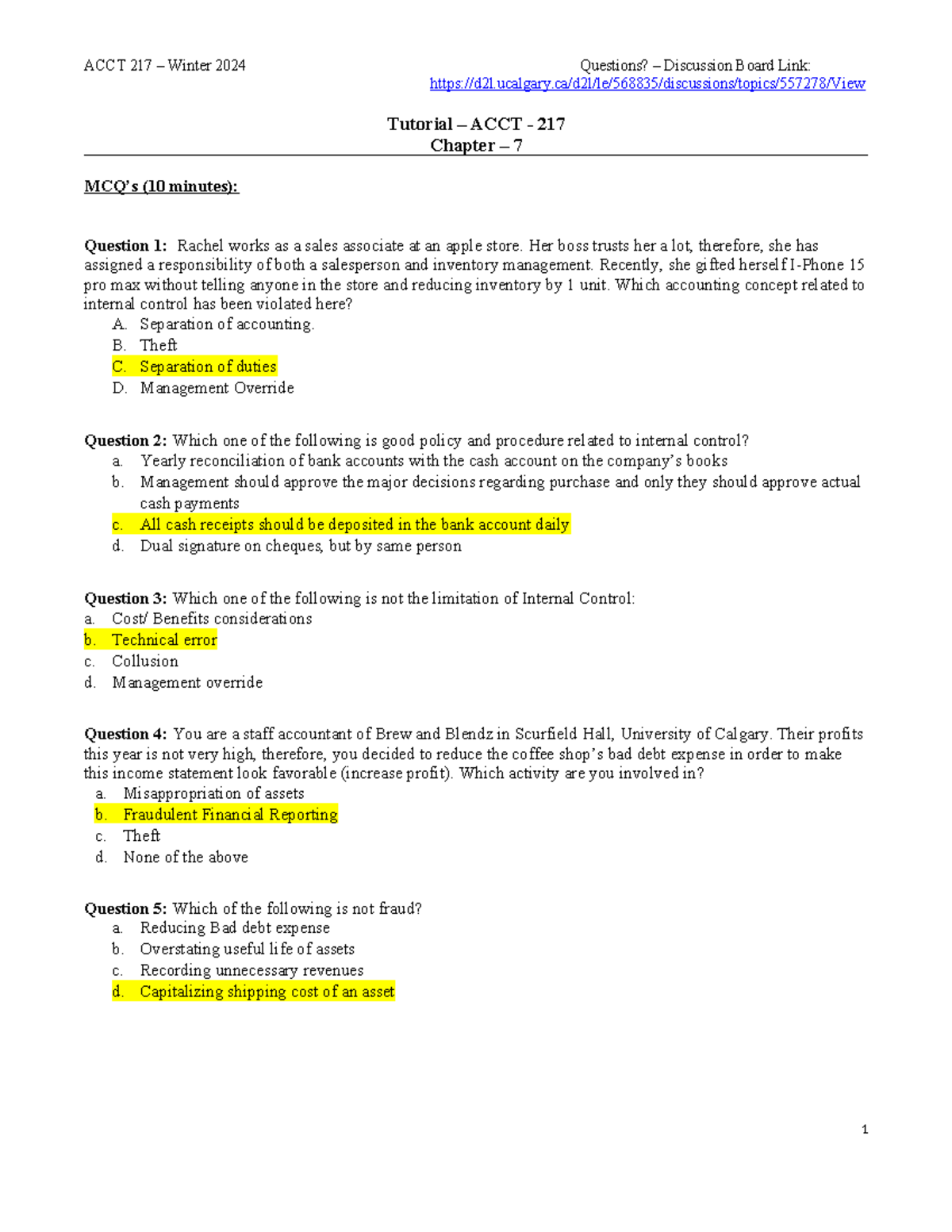 Tut 7 - Chap 7&8 - ch7,8 tutorial - ACCT 217 – Winter 2024 Questions ...