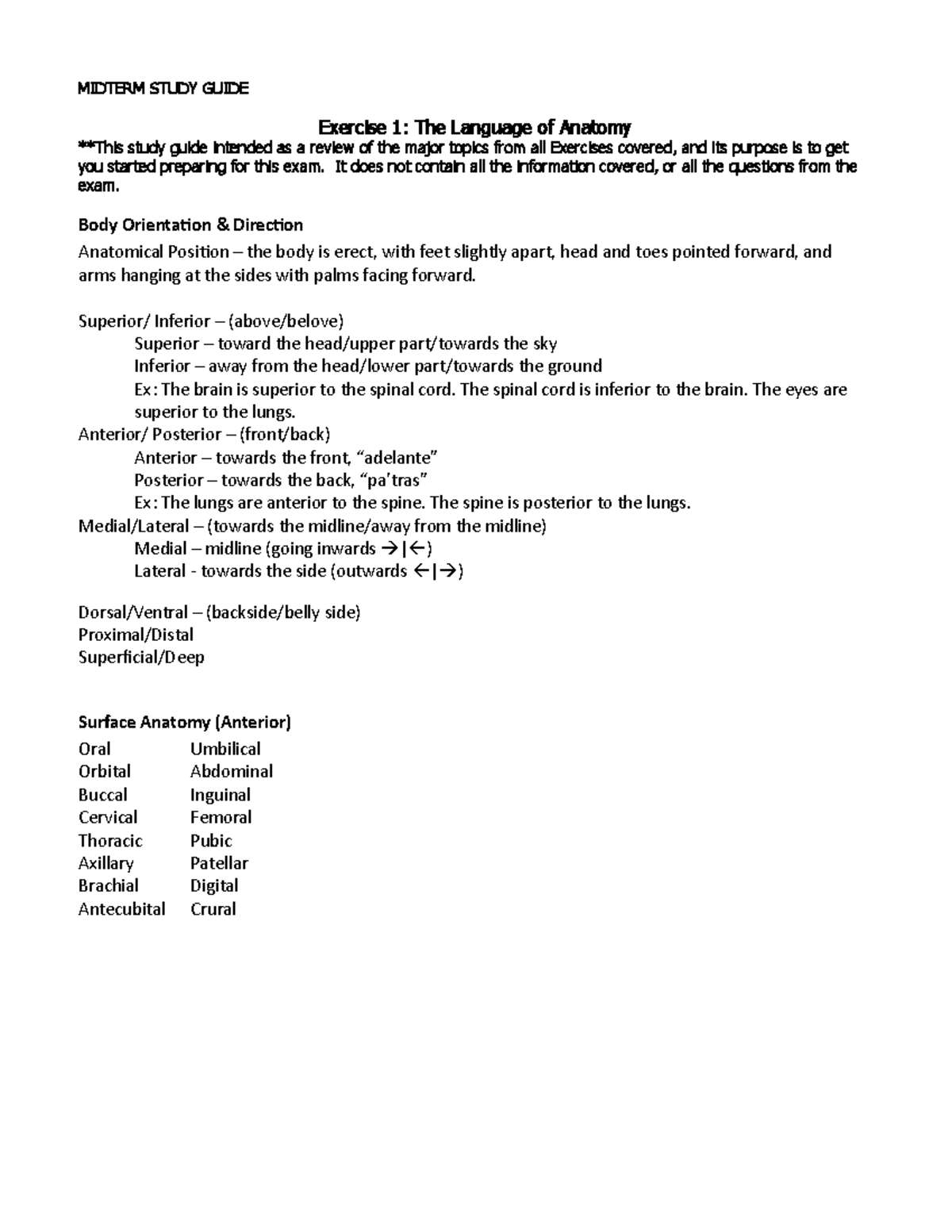 AP Lab I 2401 Midterm Study Guide - MIDTERM STUDY GUIDE Exercise 1 ...