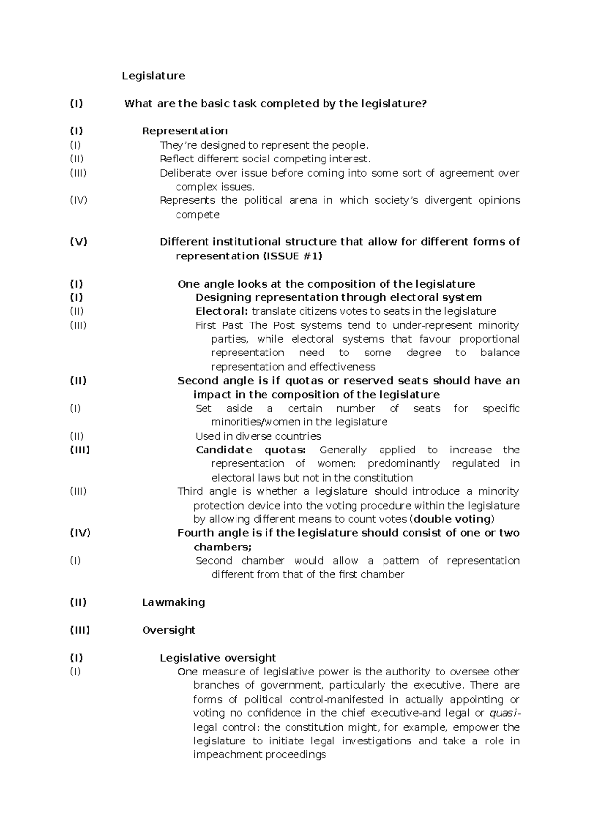 Legislature - Legislature (I) (I) (I) (II) (III) (IV) What are the ...